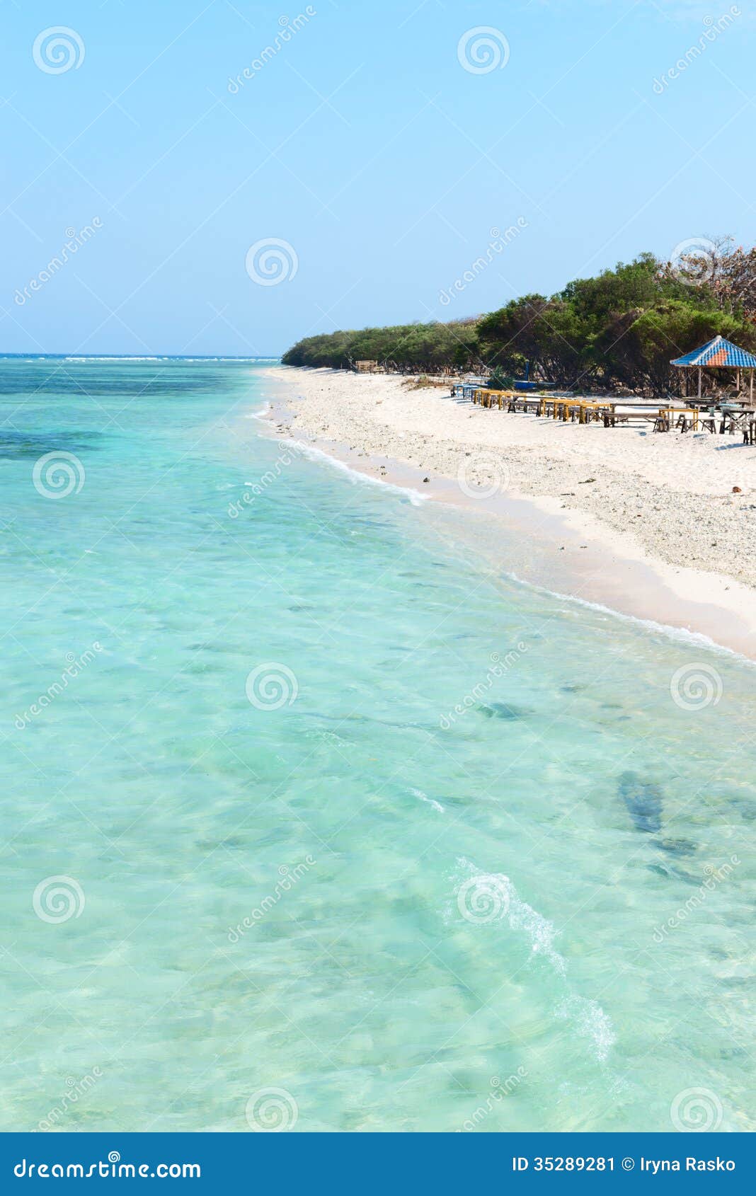 Beautiful Beach with Blue Clean Water and Cafe Stock Image - Image of ...