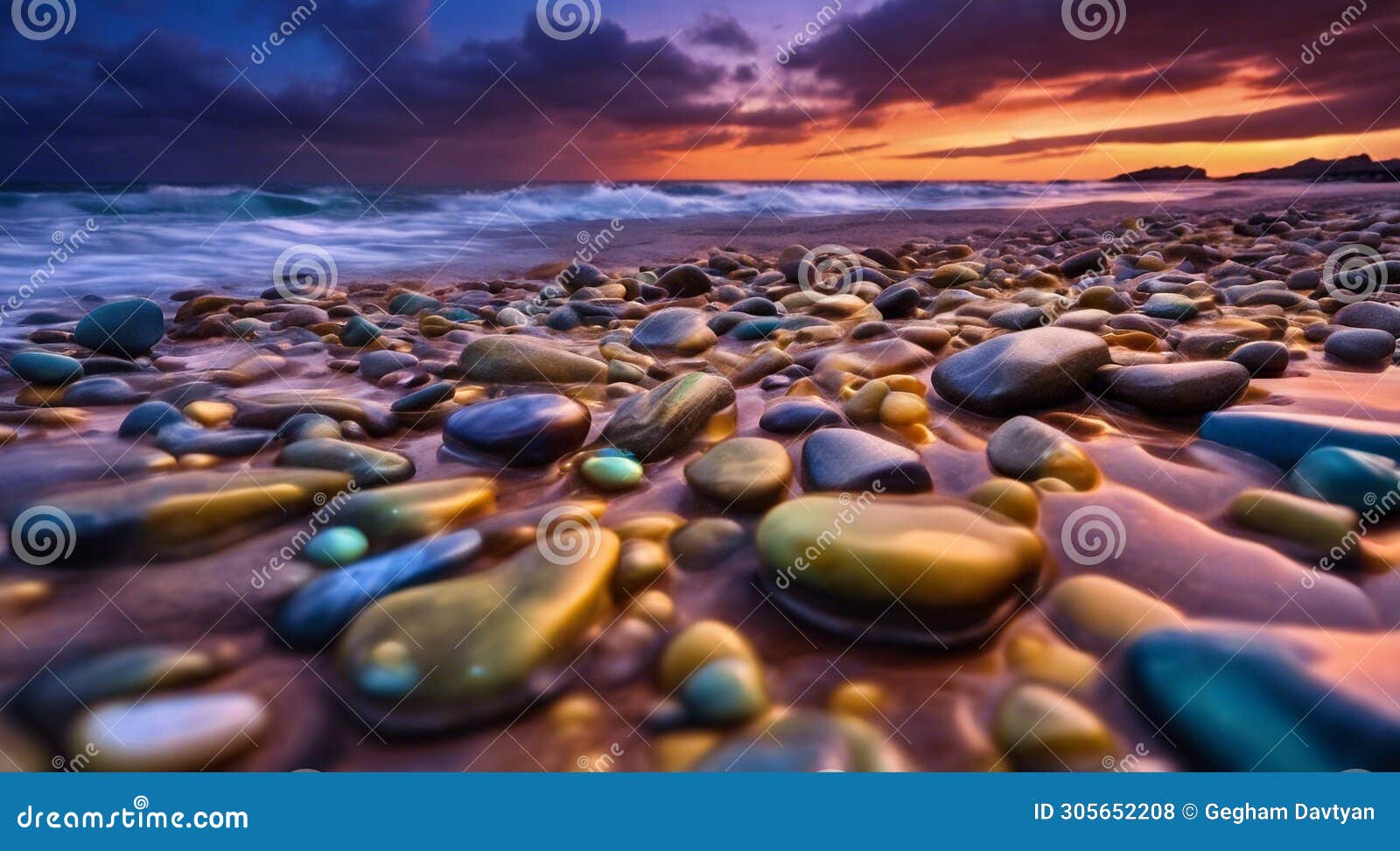 Beautiful Beach Colored Stones in the Beach Side with Waves at the ...