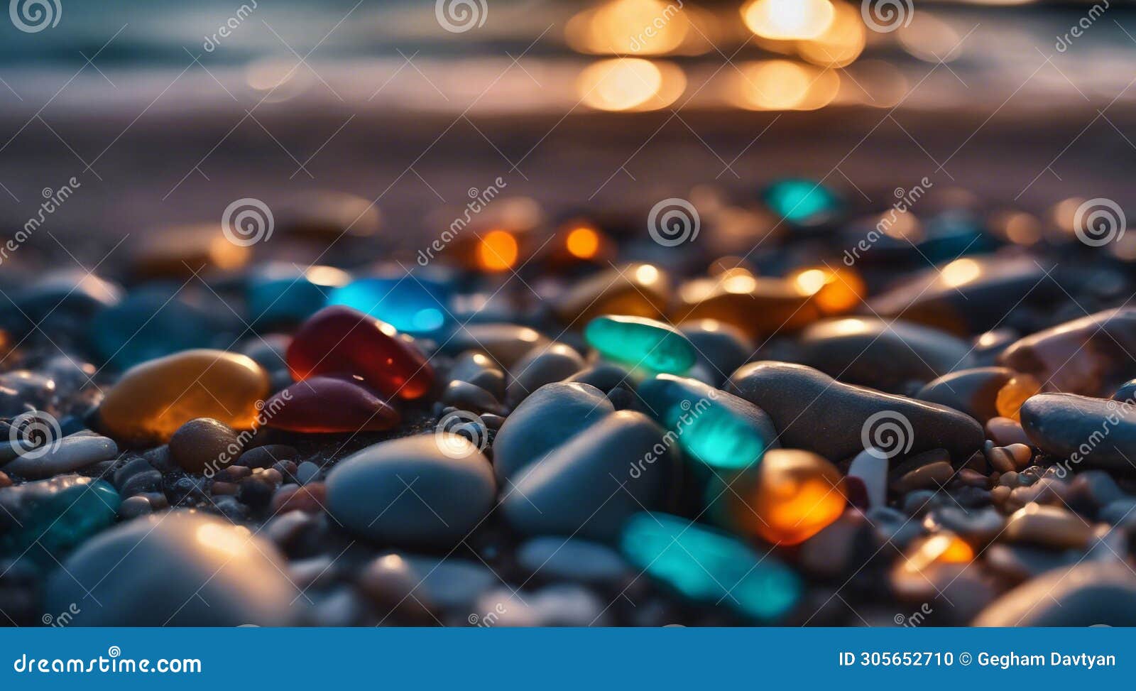 Beautiful Beach Colored Stones in the Beach Side with Waves at the ...
