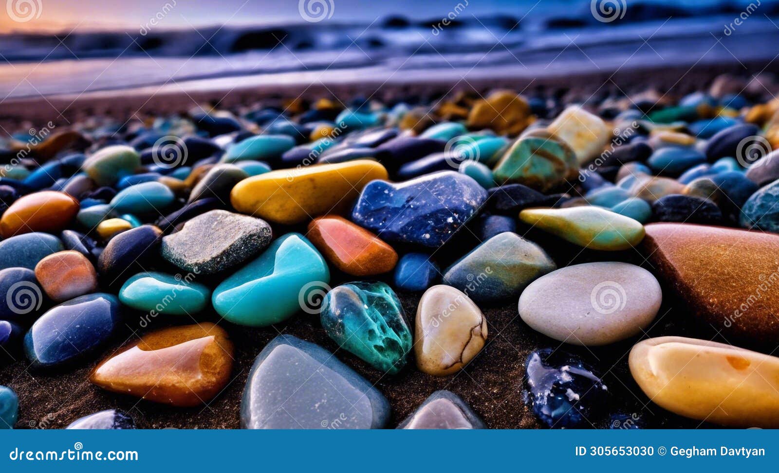 Beautiful Beach Colored Stones in the Beach Side with Waves at the ...