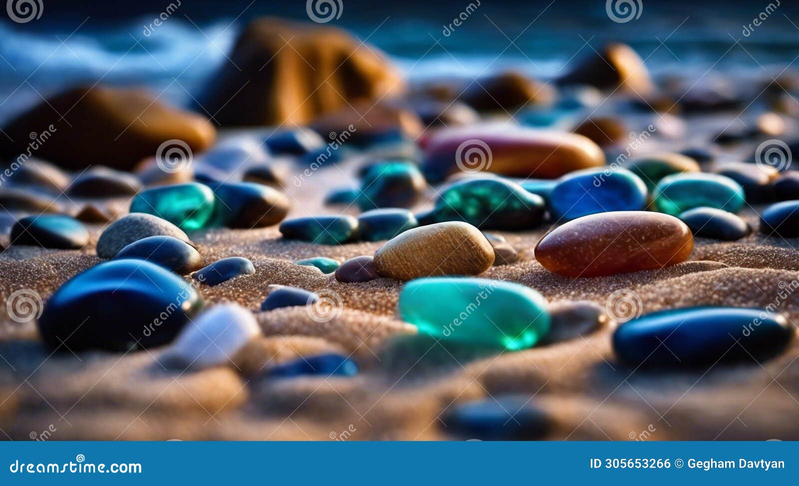 Beautiful Beach Colored Stones in the Beach Side with Waves at the ...