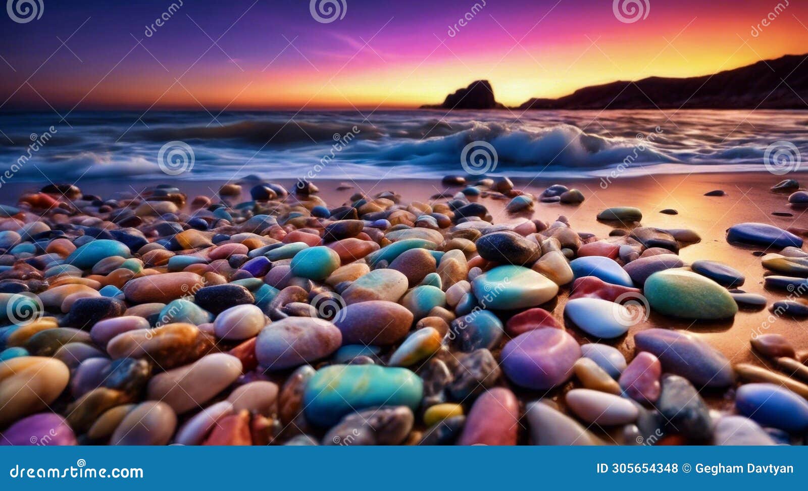 Beautiful Beach Colored Stones in the Beach Side with Waves at the ...