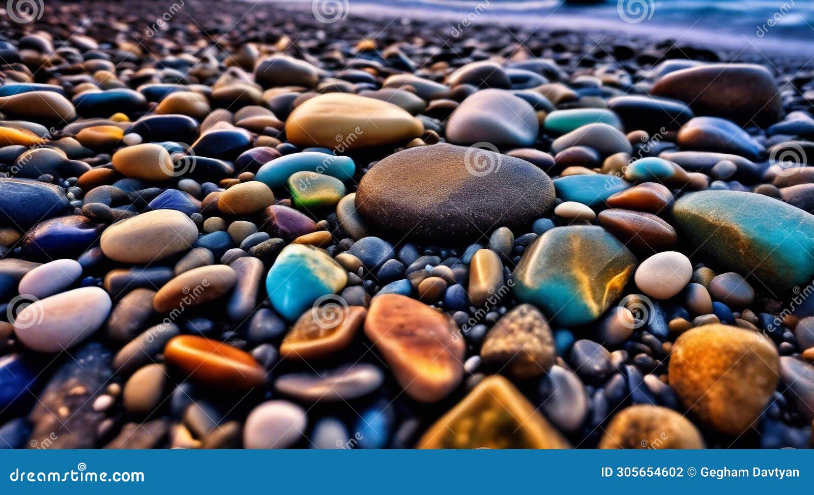 Beautiful Beach Colored Stones in the Beach Side with Waves at the ...