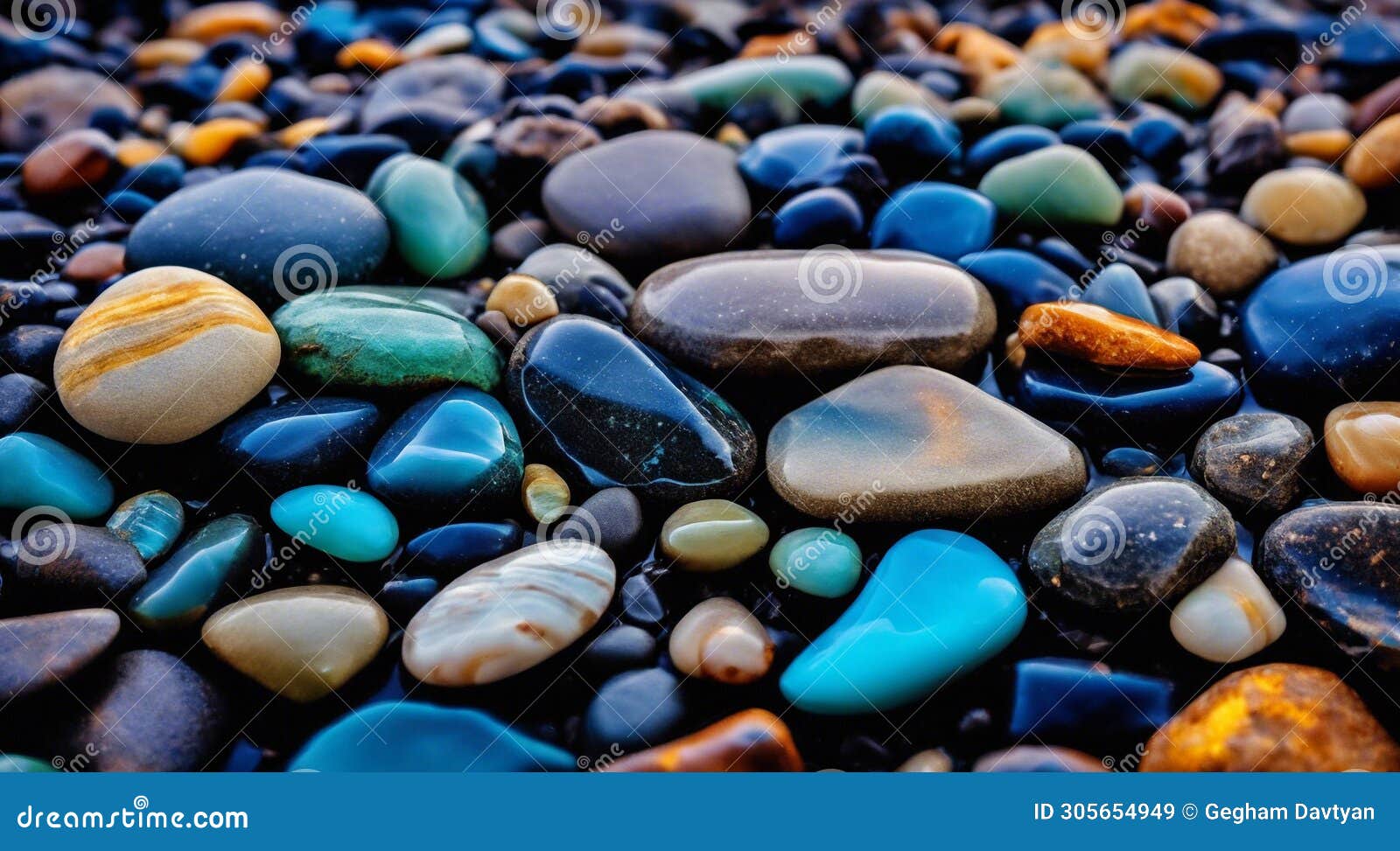 Beautiful Beach Colored Stones in the Beach Side with Waves at the ...