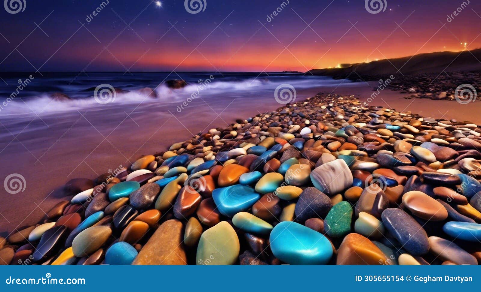 Beautiful Beach Colored Stones in the Beach Side with Waves at the ...