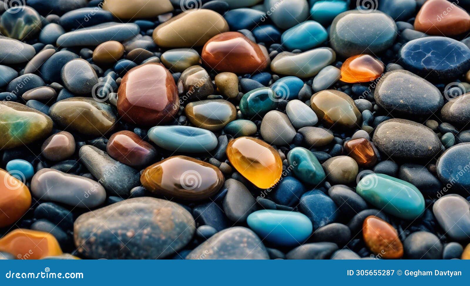Beautiful Beach Colored Stones in the Beach Side with Waves at the ...