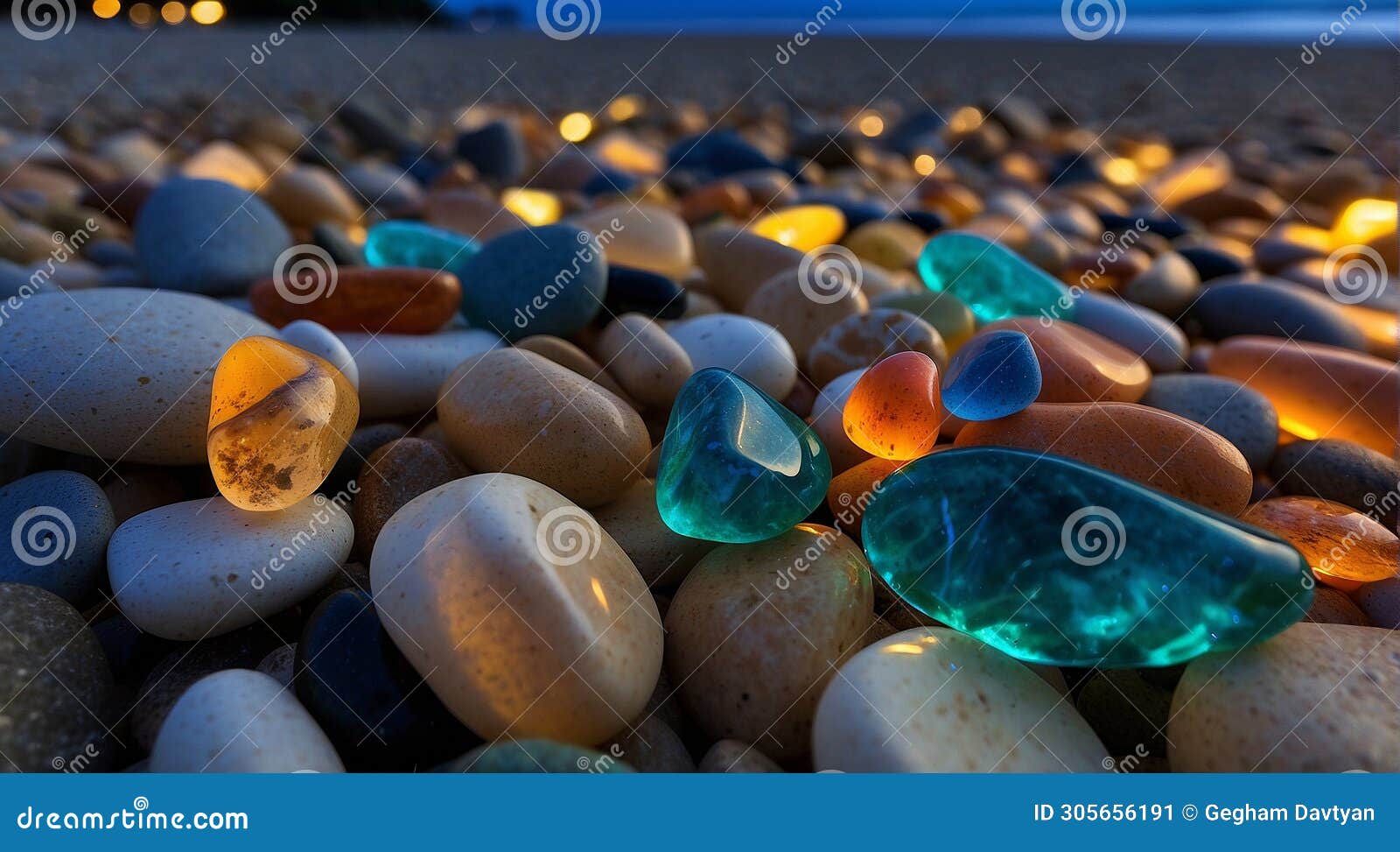 Beautiful Beach Colored Stones in the Beach Side with Waves at the ...