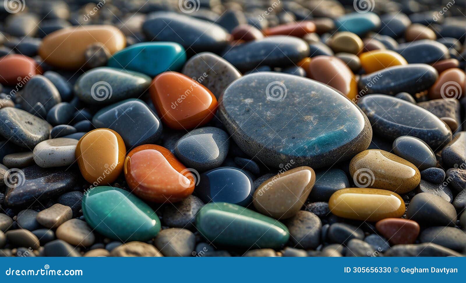 Beautiful Beach Colored Stones in the Beach Side with Waves at the ...