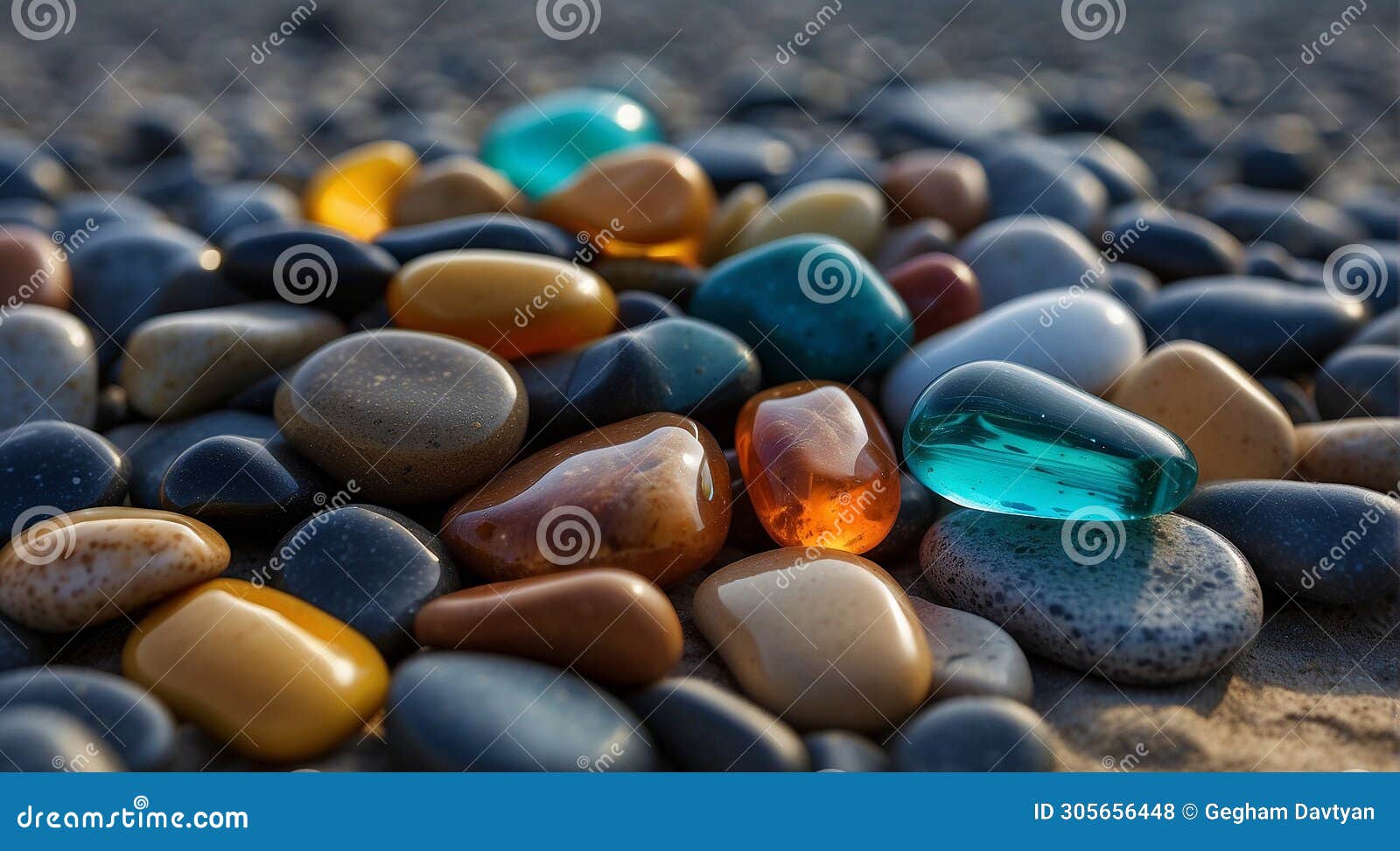 Beautiful Beach Colored Stones in the Beach Side with Waves at the ...