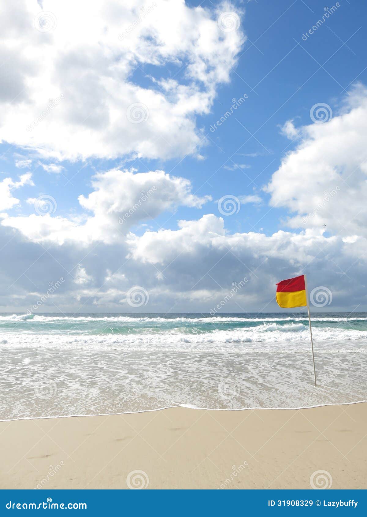Beautiful Beach with a Flag Stock Image - Image of clouds, nature: 31908329