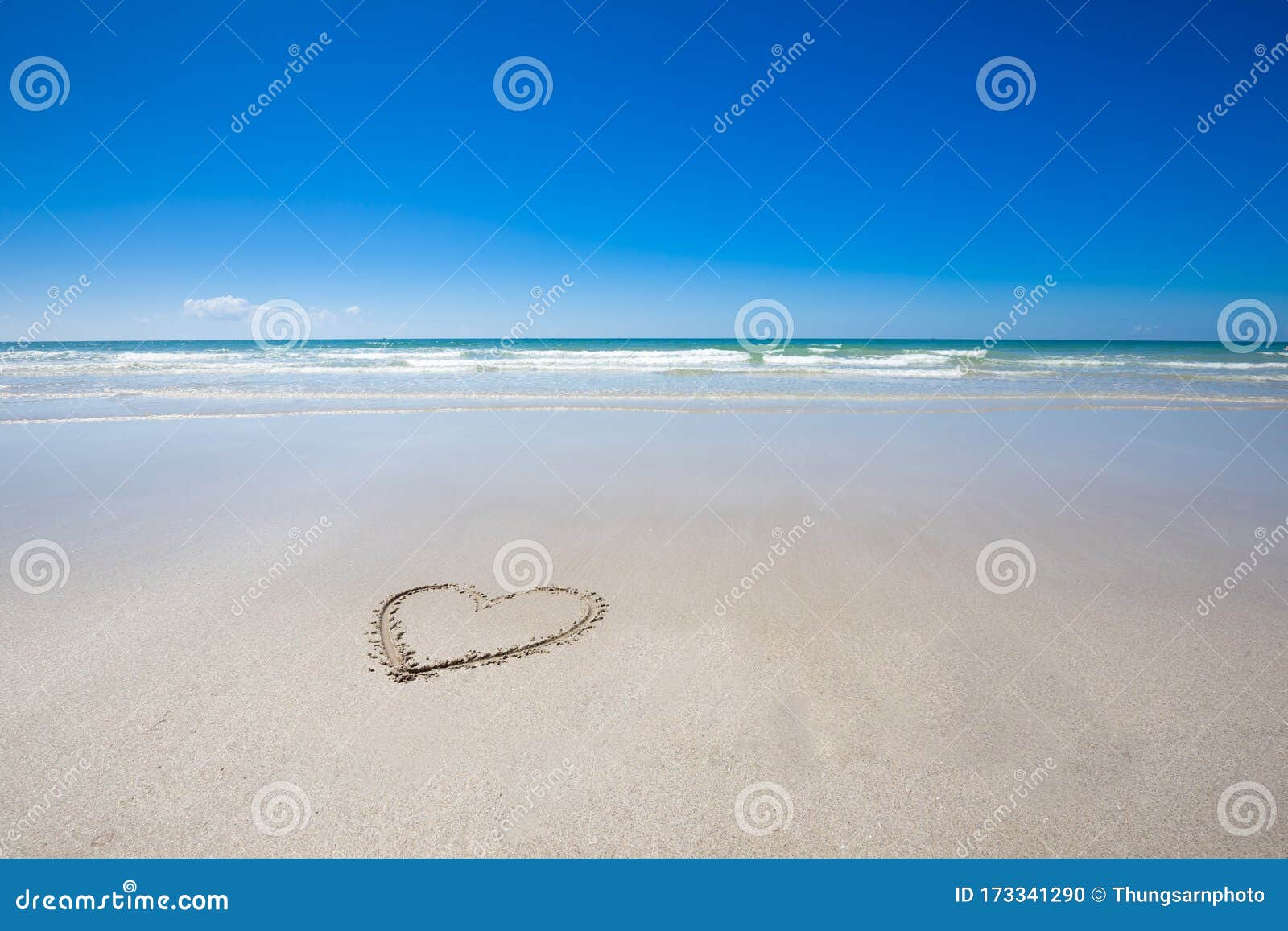 Beautiful Beach with Heart Print and Blue Sky Stock Photo - Image of ...