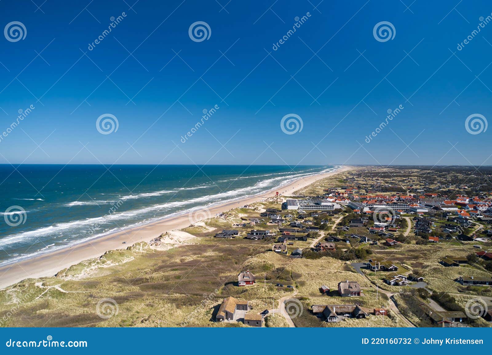 Beautiful Beach with Beach Houses in Denmark Stock Photo - Image of ...
