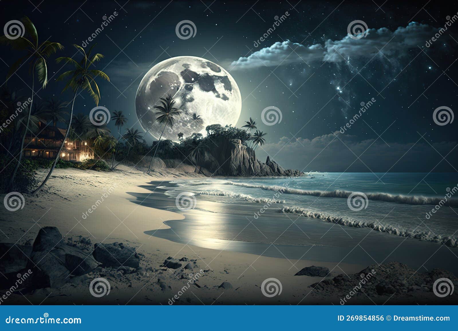 Beautiful Beach Moonlight Romantic Environment Stock Illustration ...