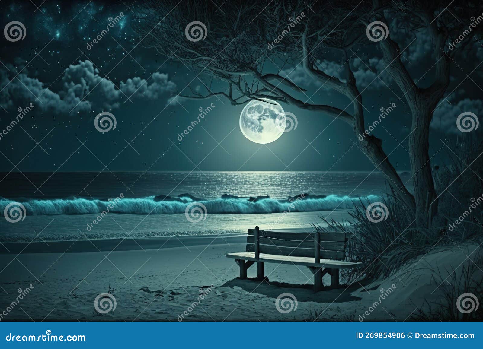 Beautiful Beach Moonlight Romantic Environment Stock Illustration ...