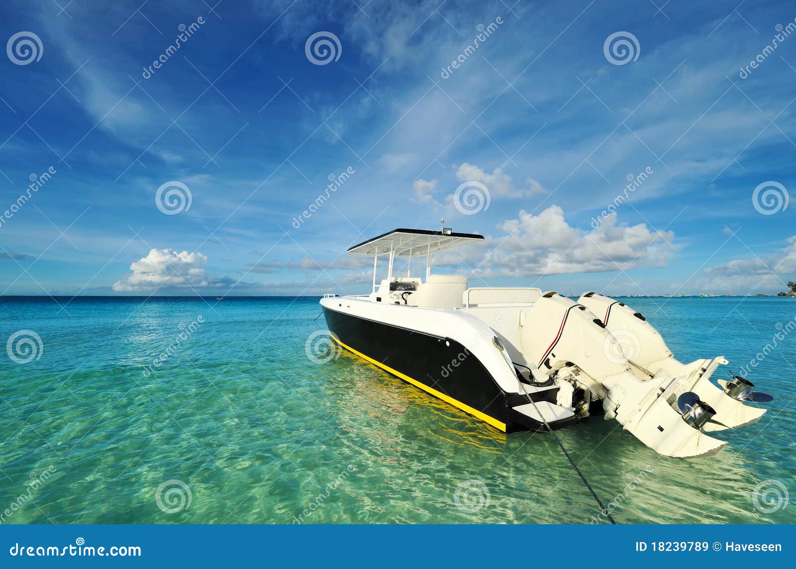 Beautiful Beach with Motor Boat Stock Image - Image of cloud ...