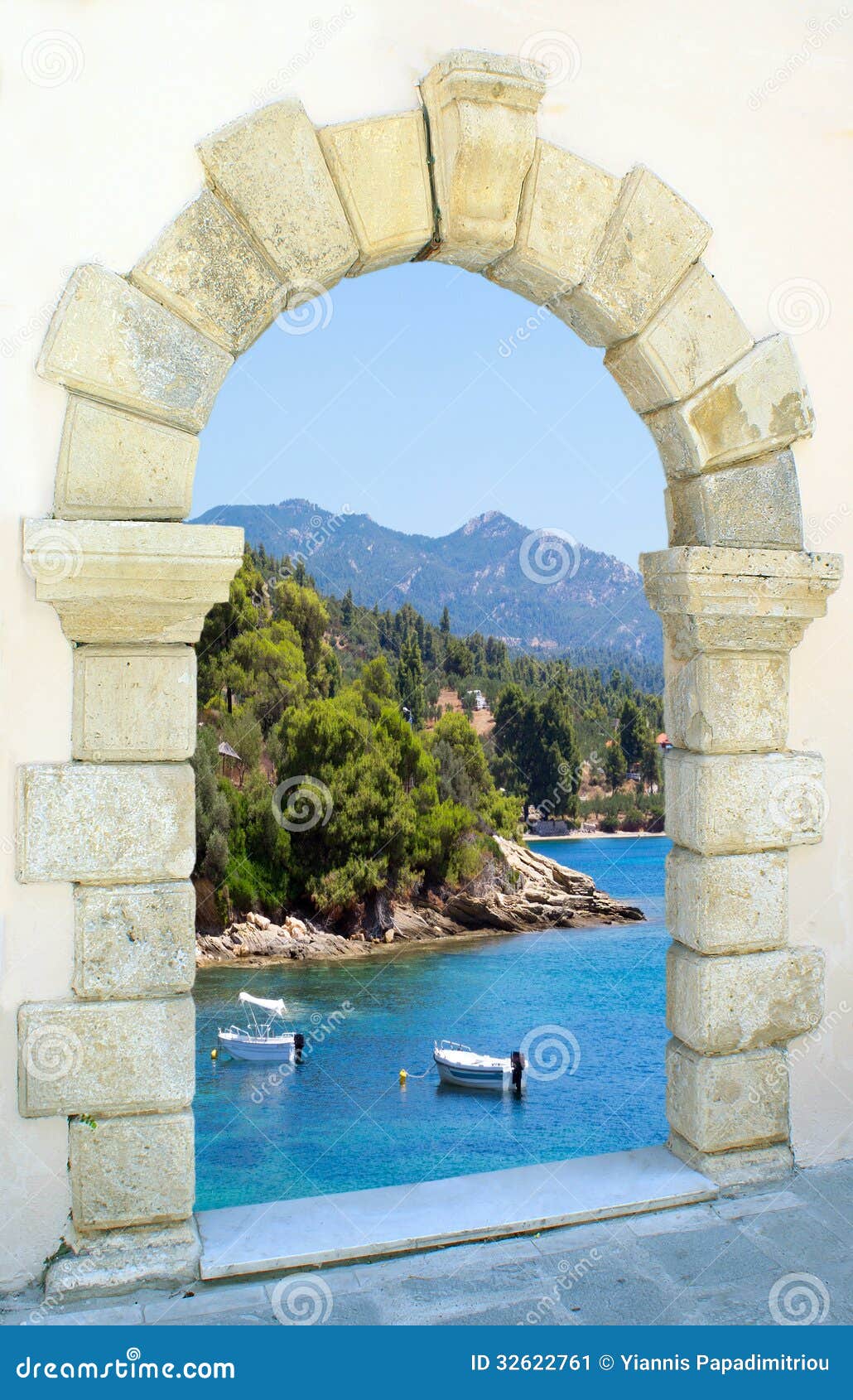 Beautiful Beach through the Old Castle Stock Image - Image of marmaras ...