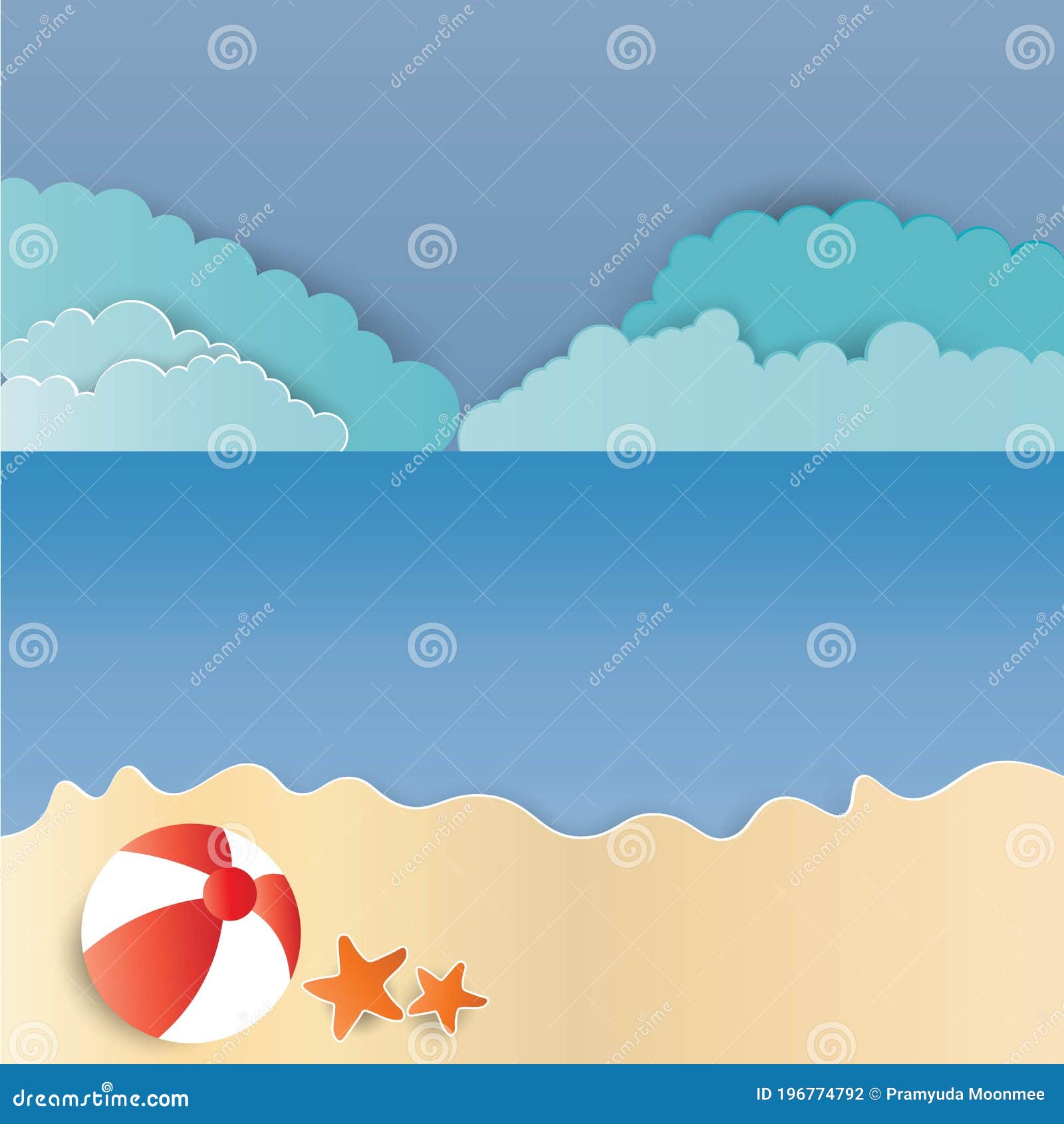 Beautiful Beach Paper Art Style with Frame Vector Illustration Stock ...
