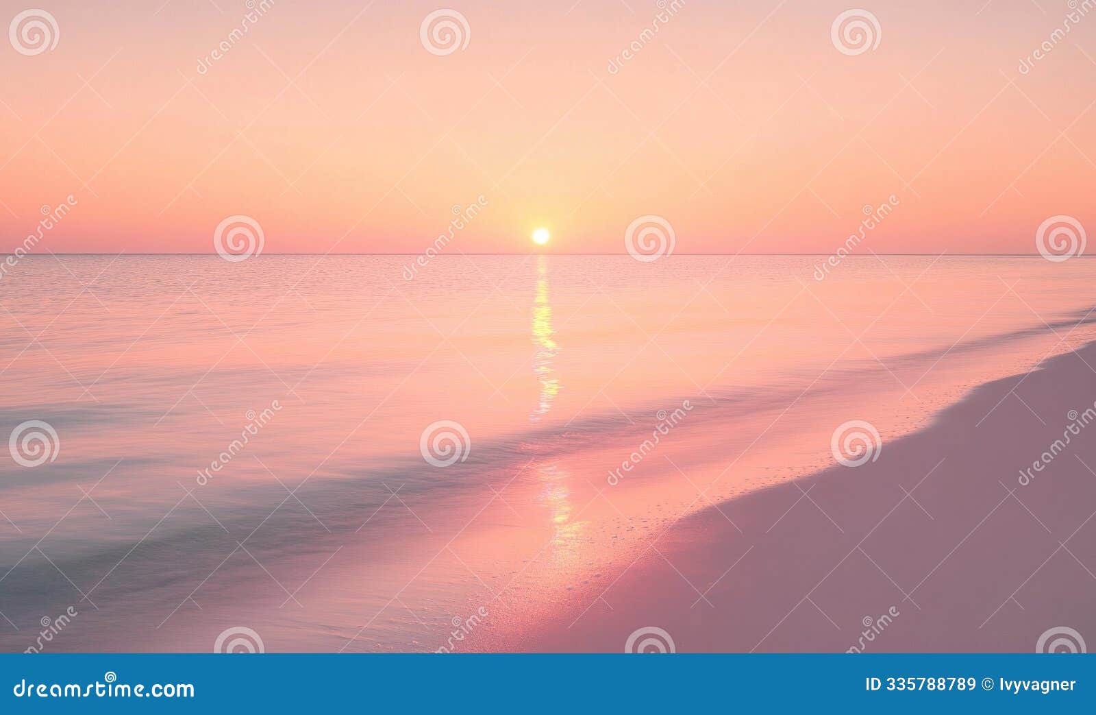 A Beautiful Beach with a Pink and Orange Sunset in the Background Stock ...