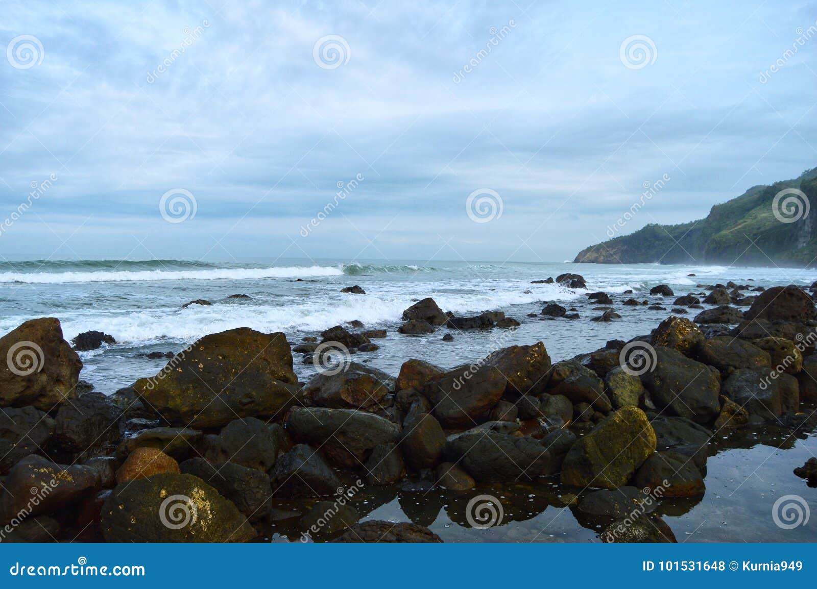 Beautiful Beach with Rock and Waves Stock Photo - Image of coastline ...