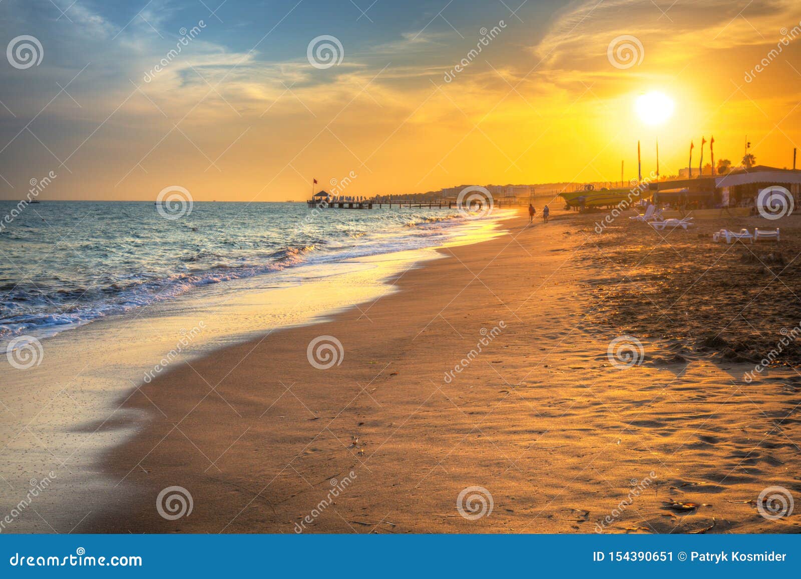 Beautiful Beach Scenery on Turkish Riviera at Sunset, Side Stock Image ...
