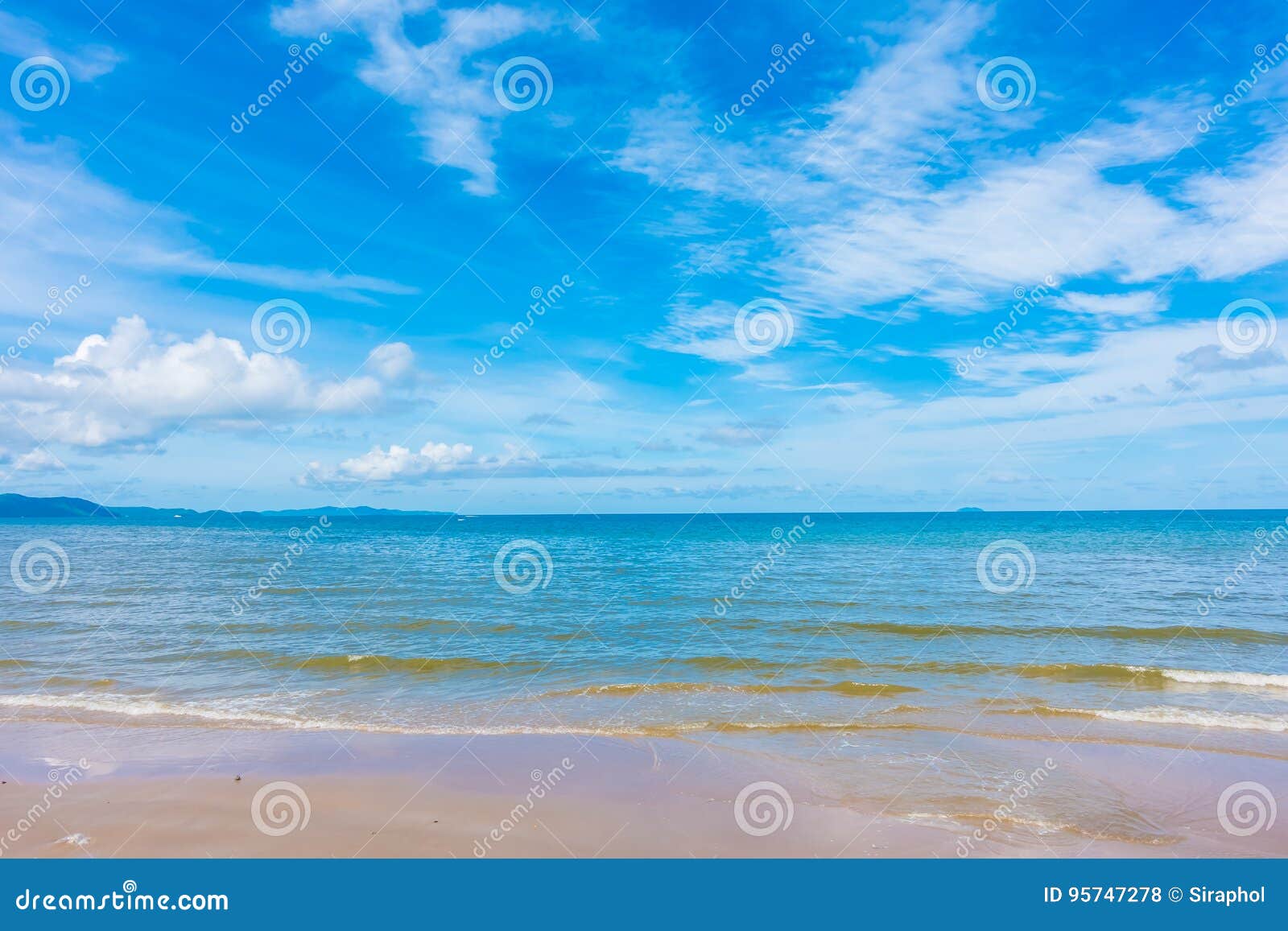 Beautiful Beach with Sea and Ocean on Blue Sky Stock Photo - Image of ...