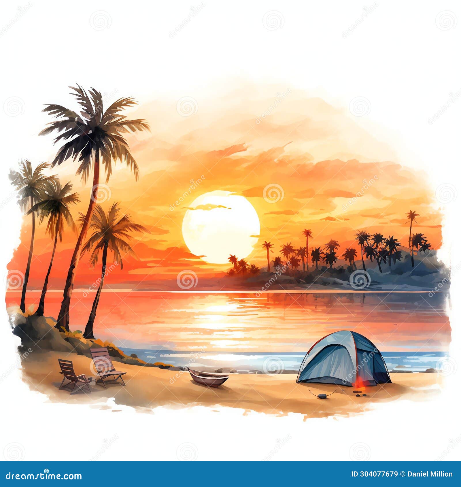 Beautiful Beach Sunset Camping Clipart Illustration Stock Illustration ...