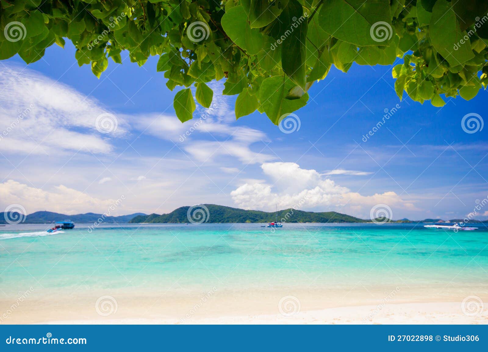 Beautiful Beach Under the Tree Stock Photo - Image of boat, sunlight ...