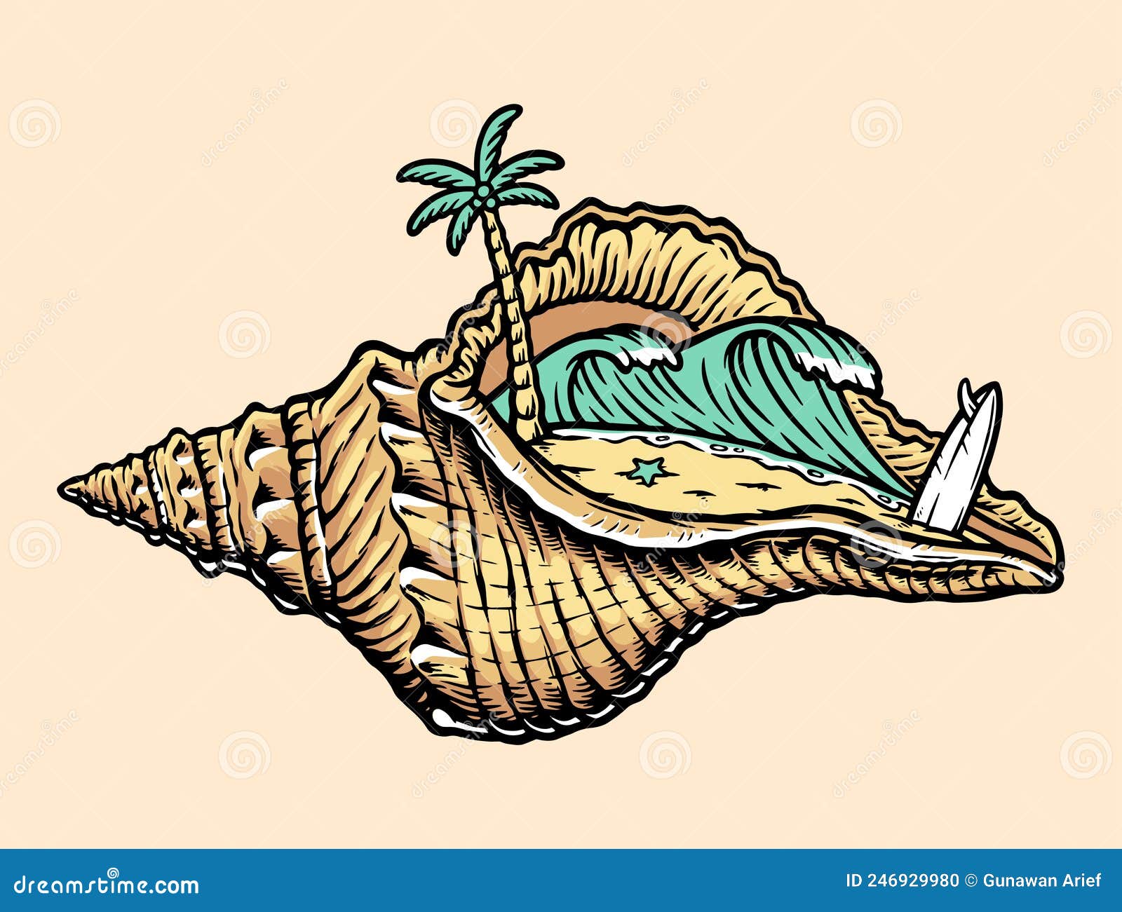 Beautiful Beach View Inside the Shells Illustration Stock Vector ...