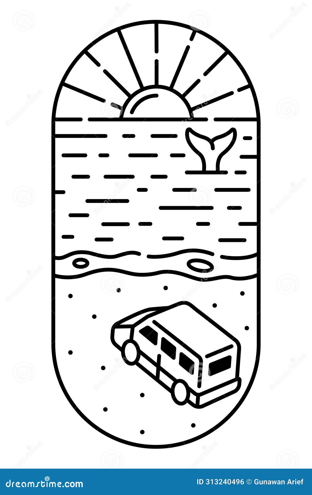 Beautiful Beach Views Line Art Illustration Stock Vector - Illustration ...