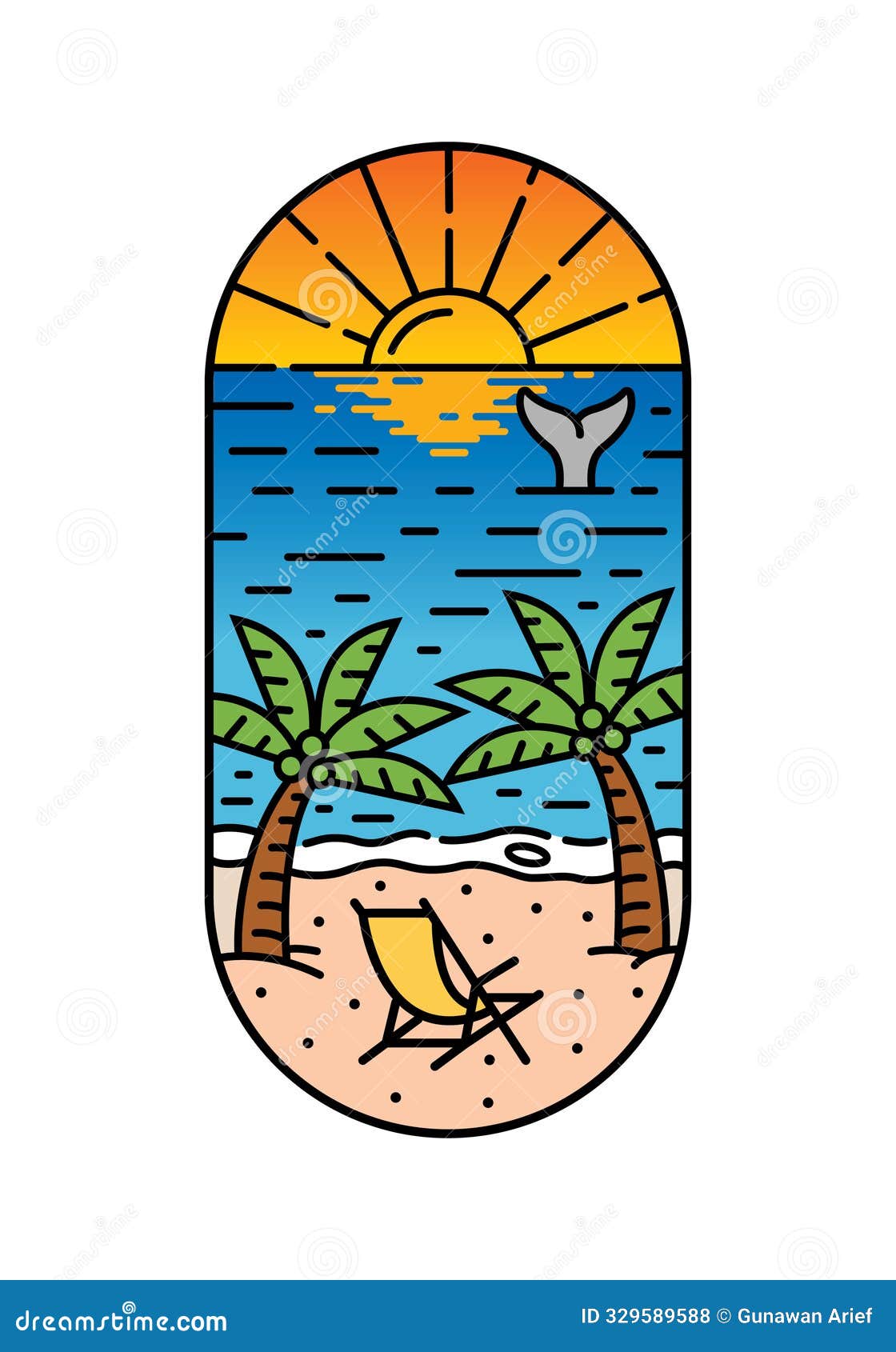 Beautiful Beach Views Line Art Illustration Stock Illustration ...