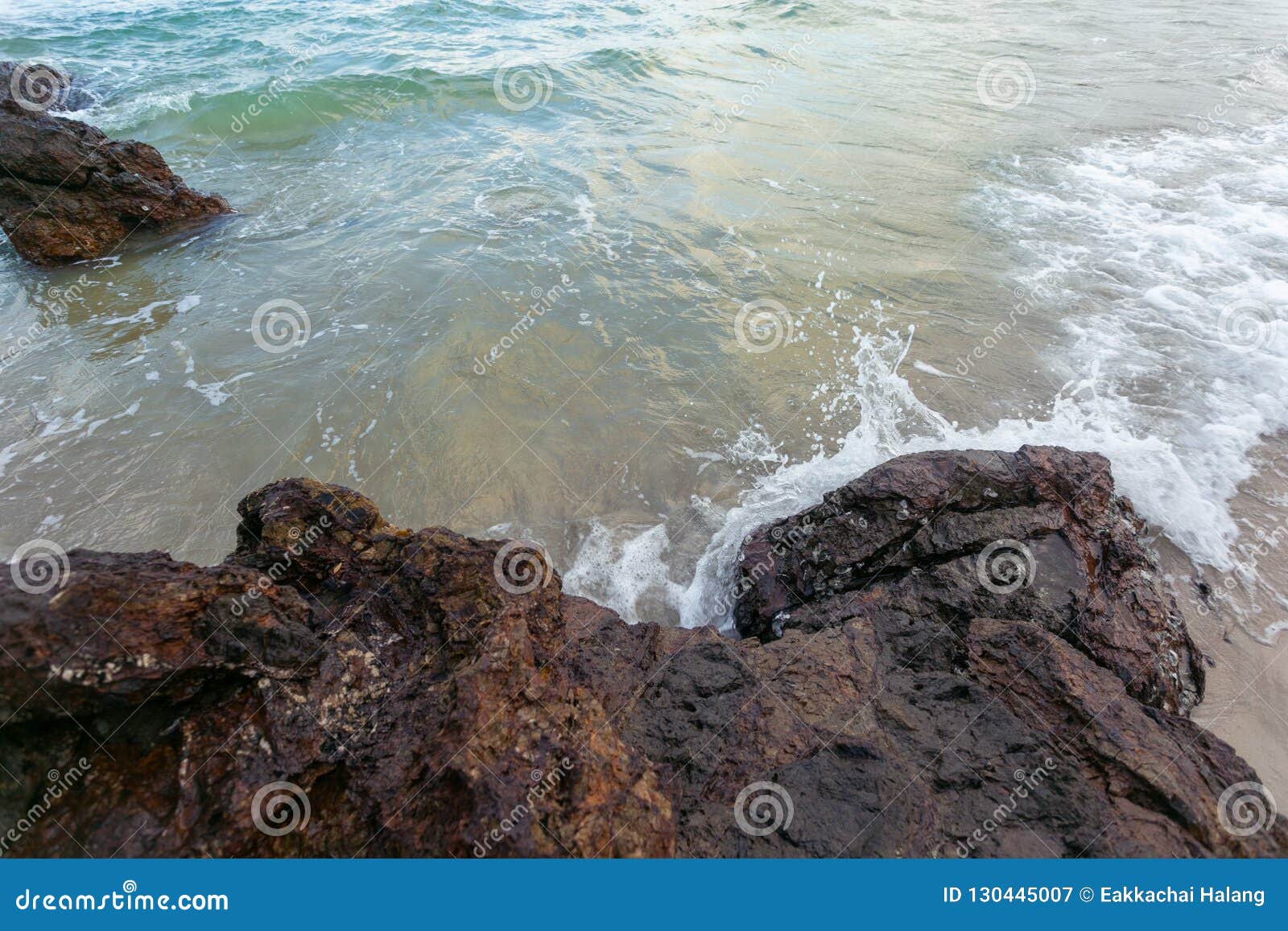 Beautiful Beach and Wave Break Stone Stock Image - Image of sunset ...