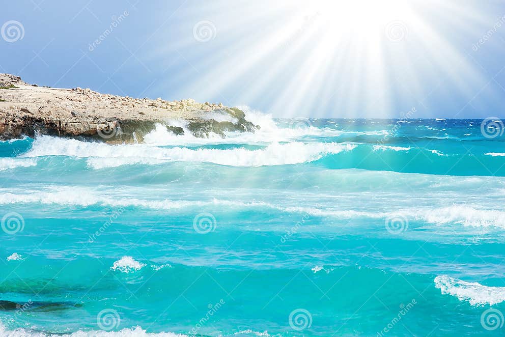 Beautiful Beach with Waves in the Nature of the Background Stock Photo ...