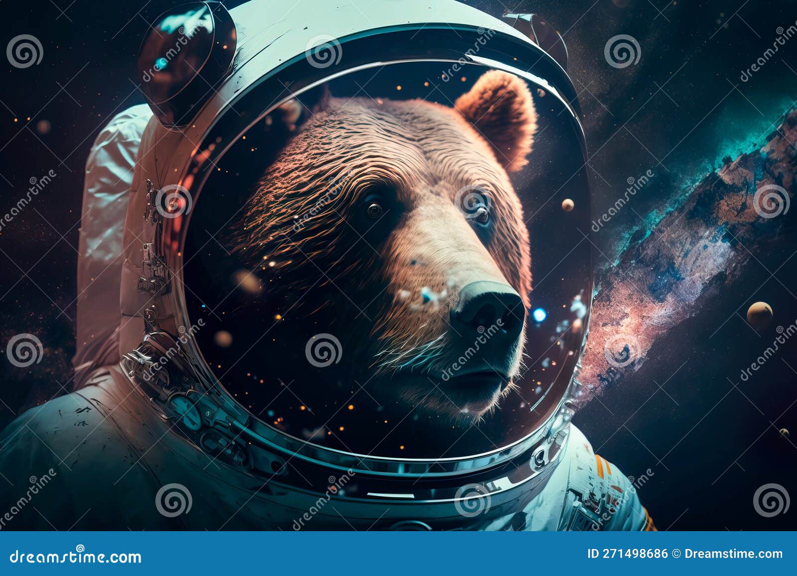 Beautiful Bear in Outer Space.First Trip To Space. Generative AI Stock ...