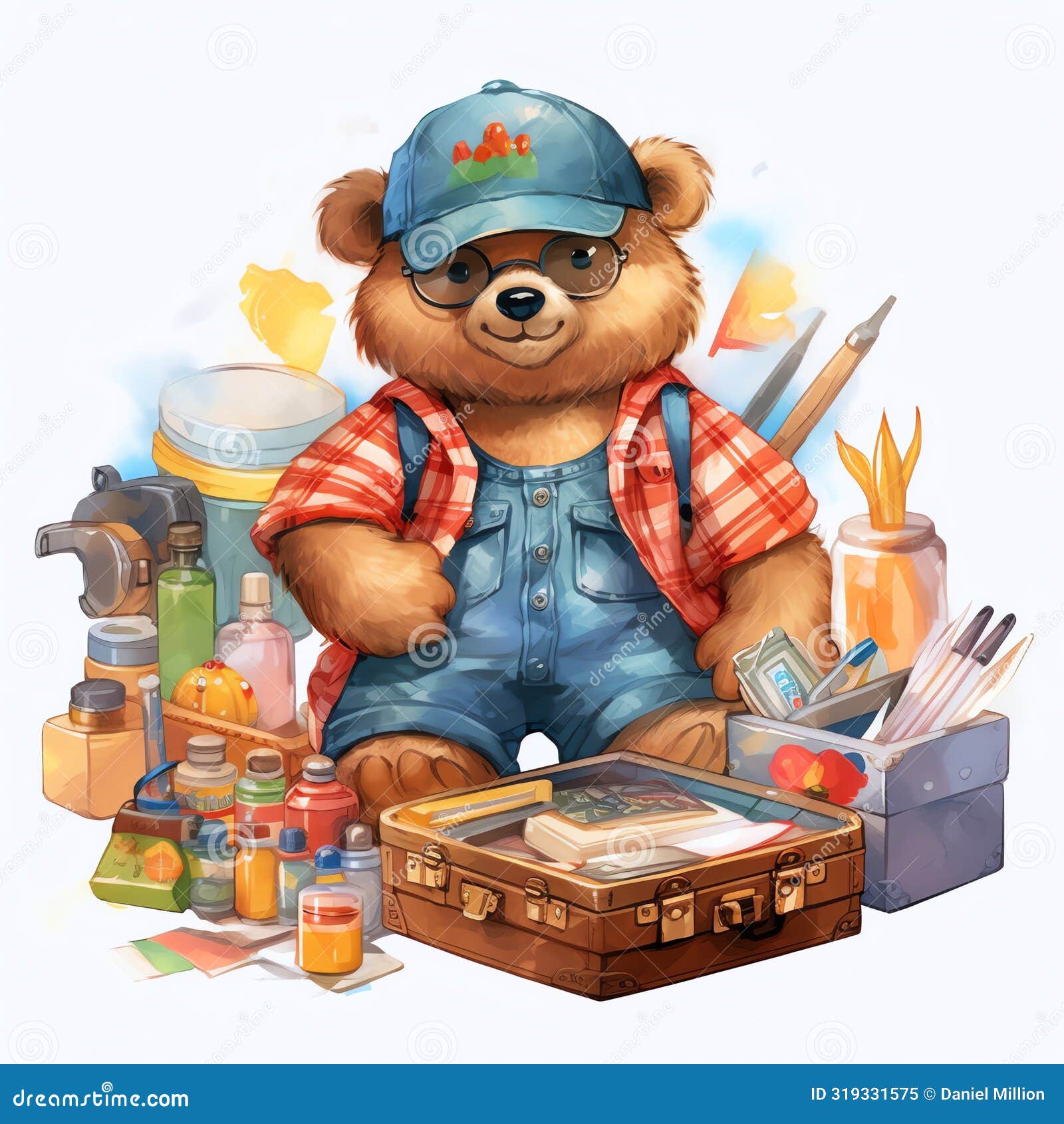 Beautiful Bear with Toolbox Watercolor Clipart Illustration Stock ...