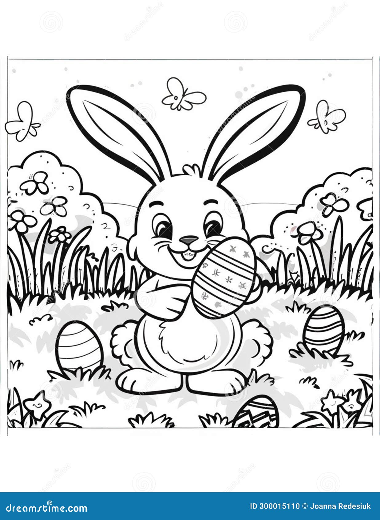 Beautiful Easter Bunny with Easter Egg Coloring Page for Kids for ...