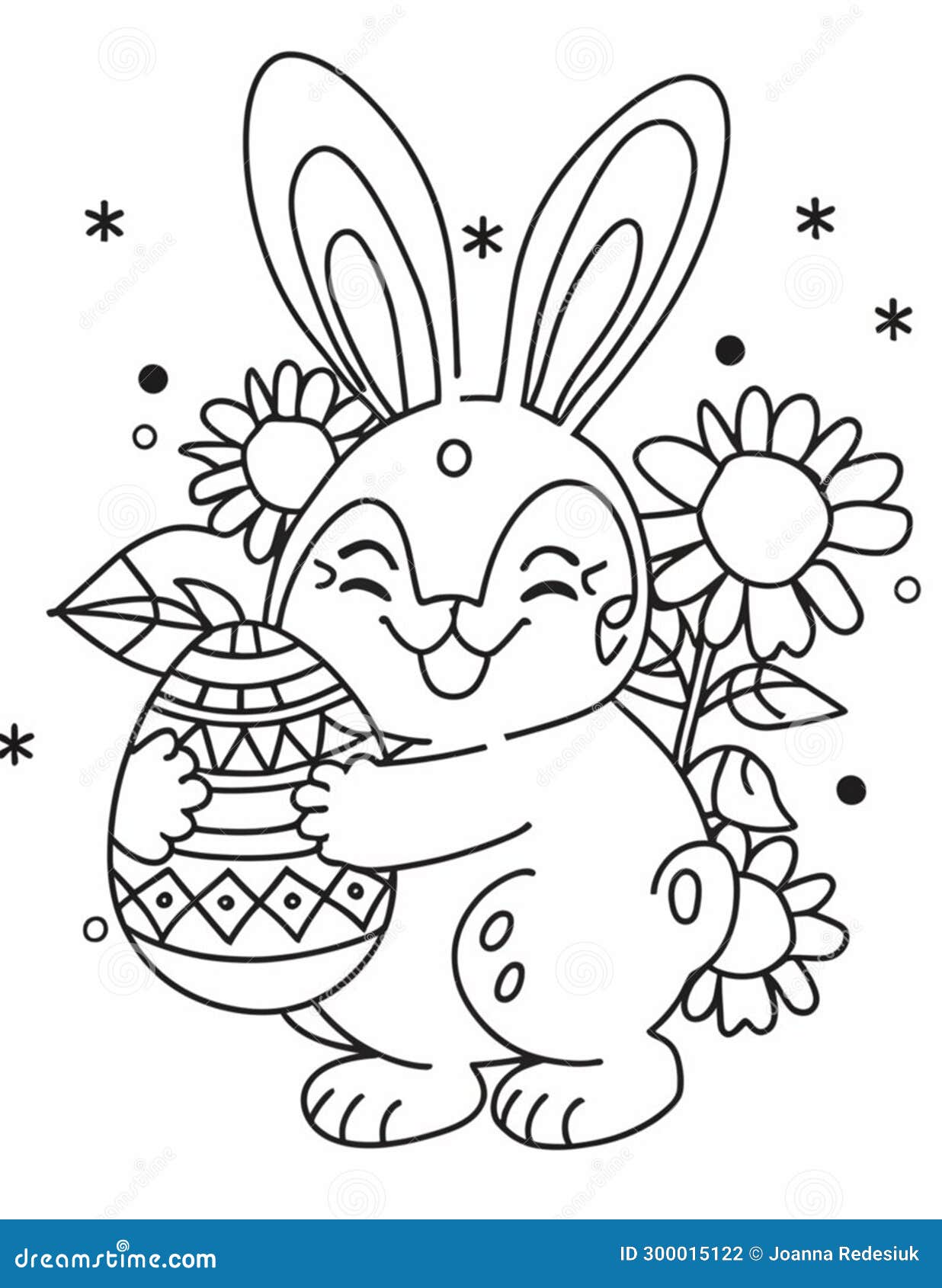 Beautiful Easter Bunny with Easter Egg Coloring Page for Kids for ...