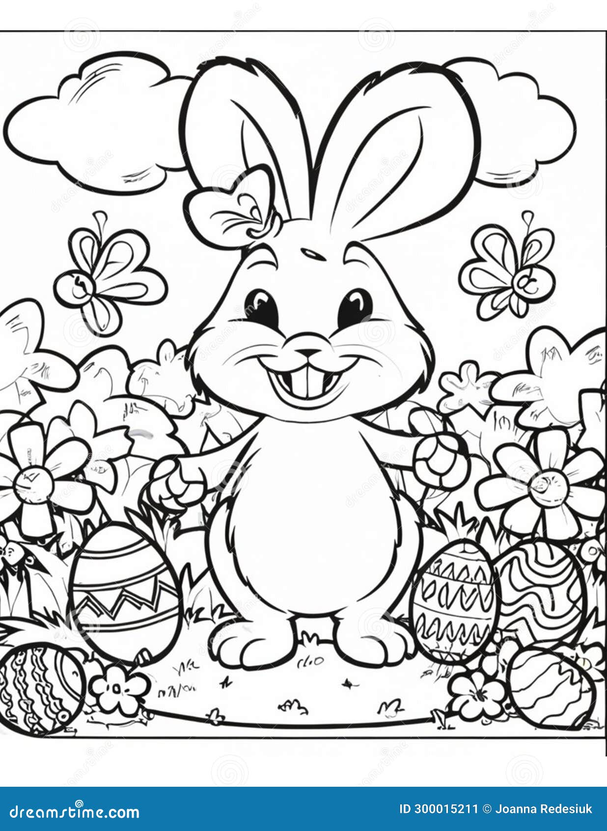 Beautiful Easter Bunny with Easter Egg Coloring Page for Kids for ...
