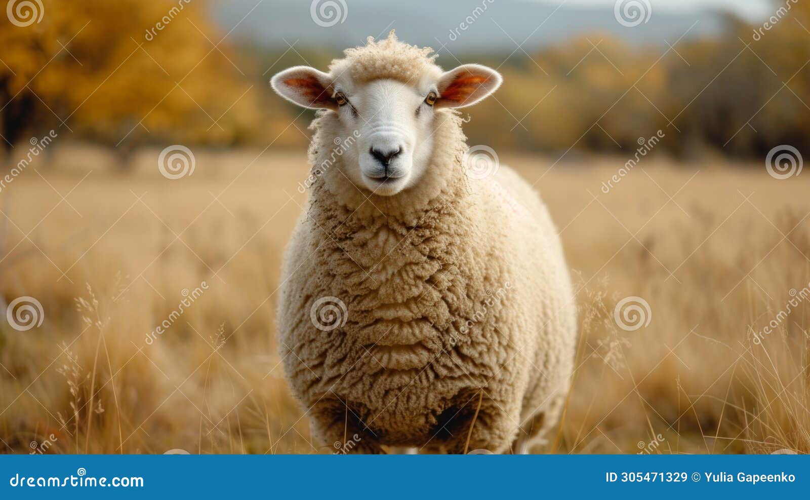 A Beautiful Big Fat Sheep Stands and Looks at the Camera Stock Image ...
