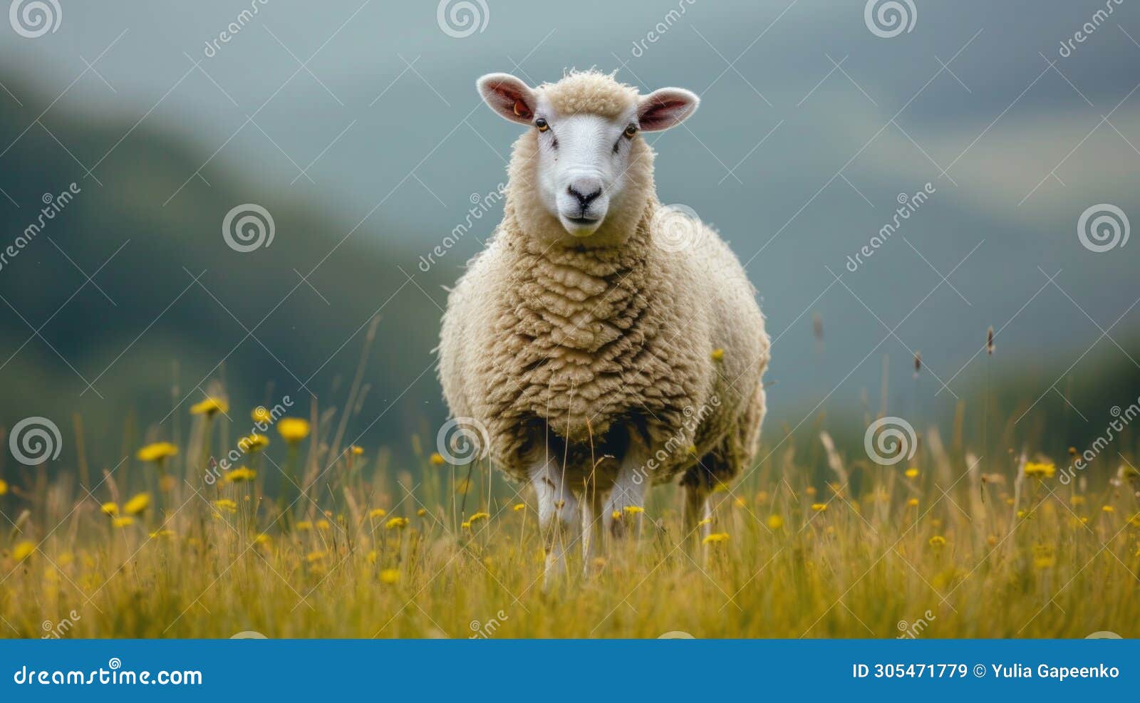 A Beautiful Big Fat Sheep Stands and Looks at the Camera Stock Image ...