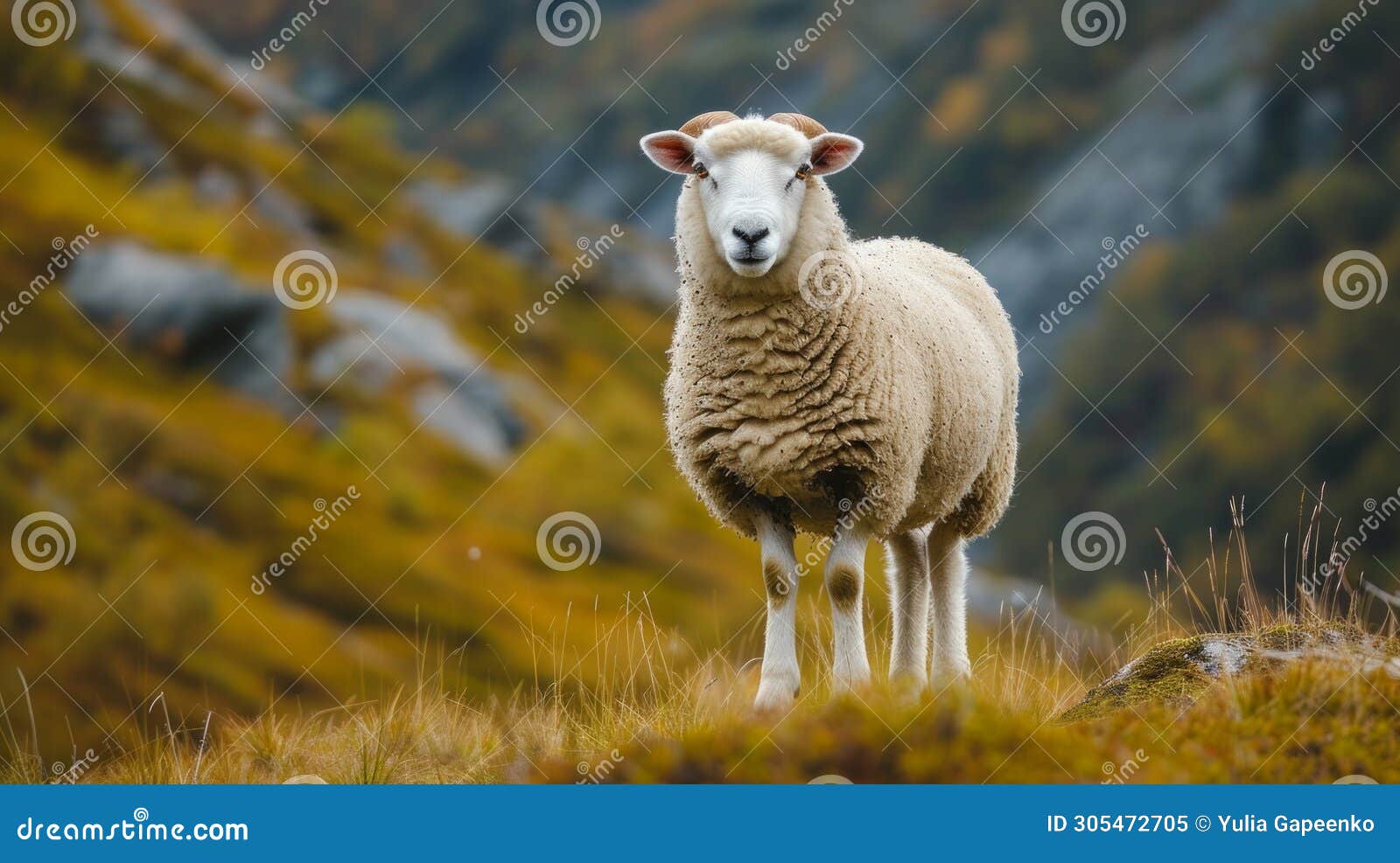 A Beautiful Big Fat Sheep Stands and Looks at the Camera Stock Image ...