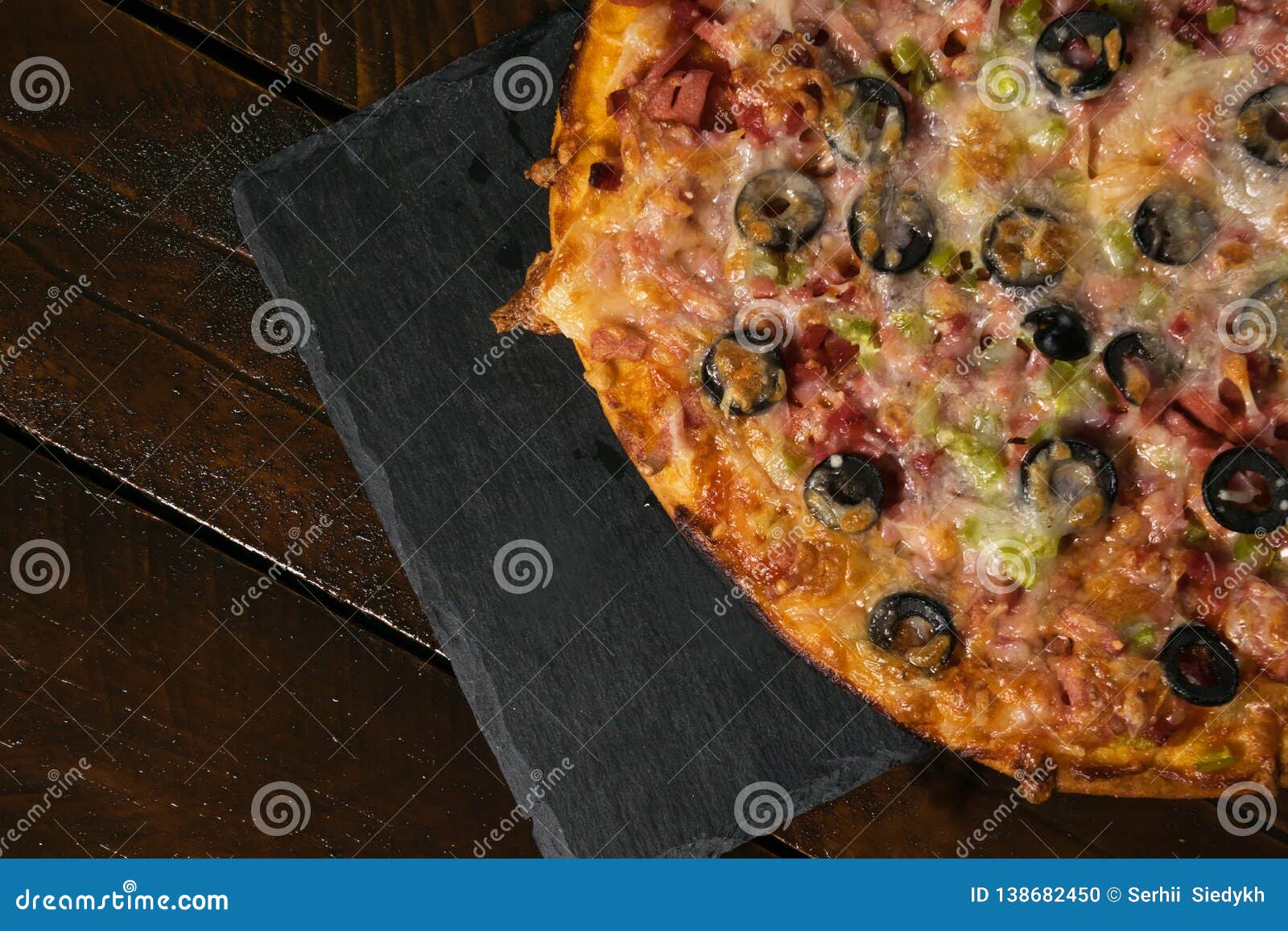 Beautiful big pizza stock photo. Image of bright, fresh - 138682450