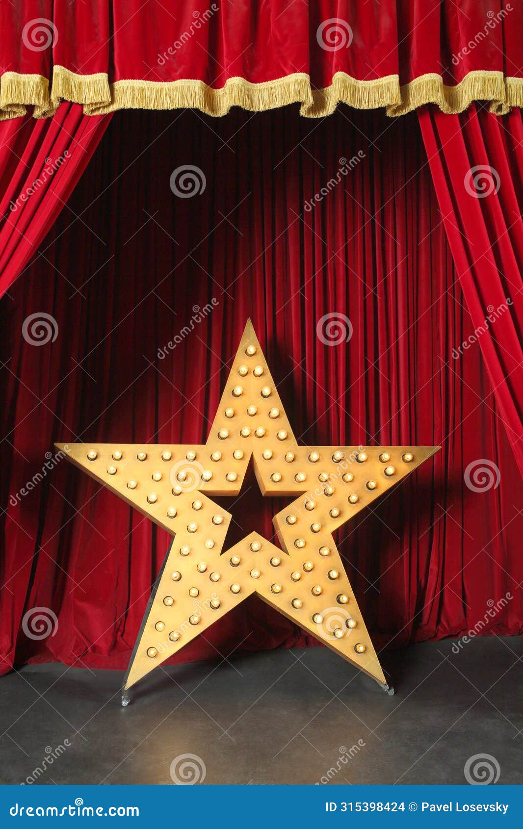 Beautiful Big Shining Star on Red Stage in Retro Stock Photo - Image of ...
