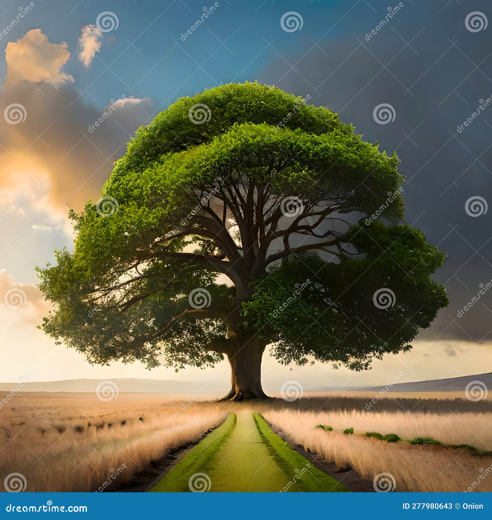 Beautiful Big Tree - Ai Generated Image Stock Illustration ...