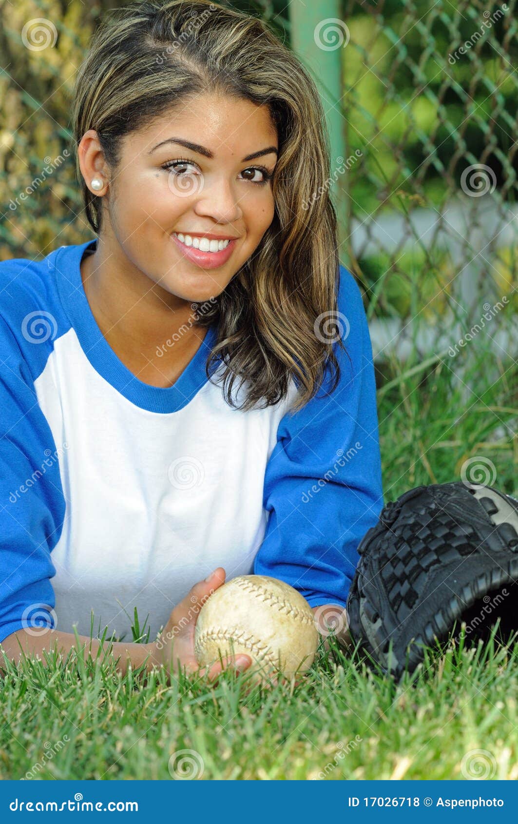 Beautiful Biracial Female Softball Player Stock Photo - Image of white ...