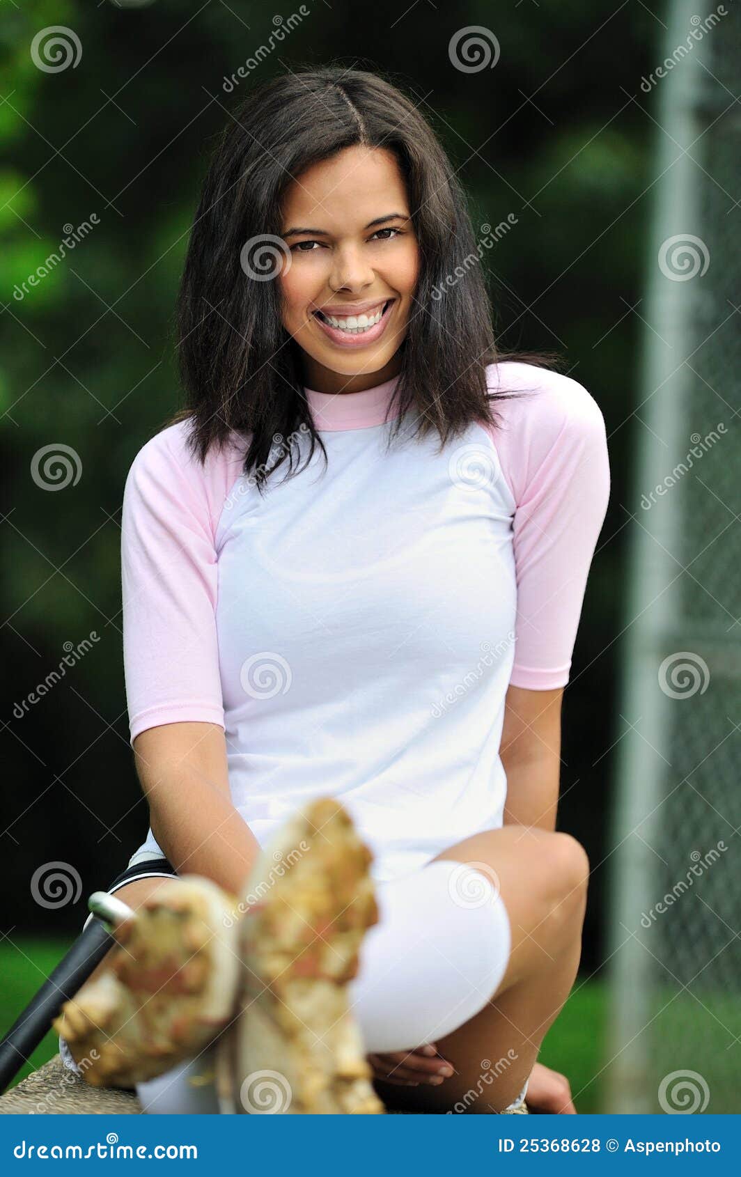 Beautiful Biracial Young Female Softball Player Stock Photo - Image of ...