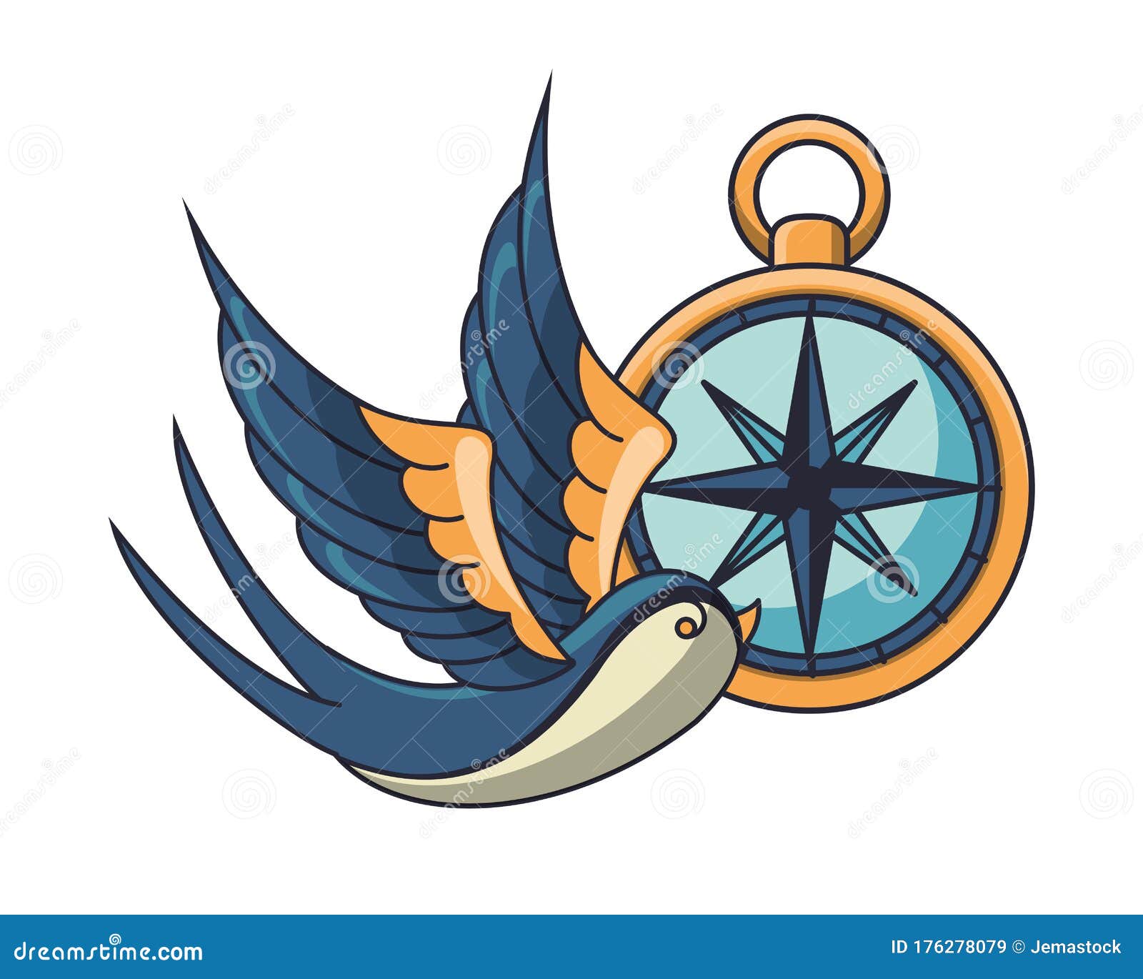 Beautiful Bird Flying with Compass Stock Vector - Illustration of ...