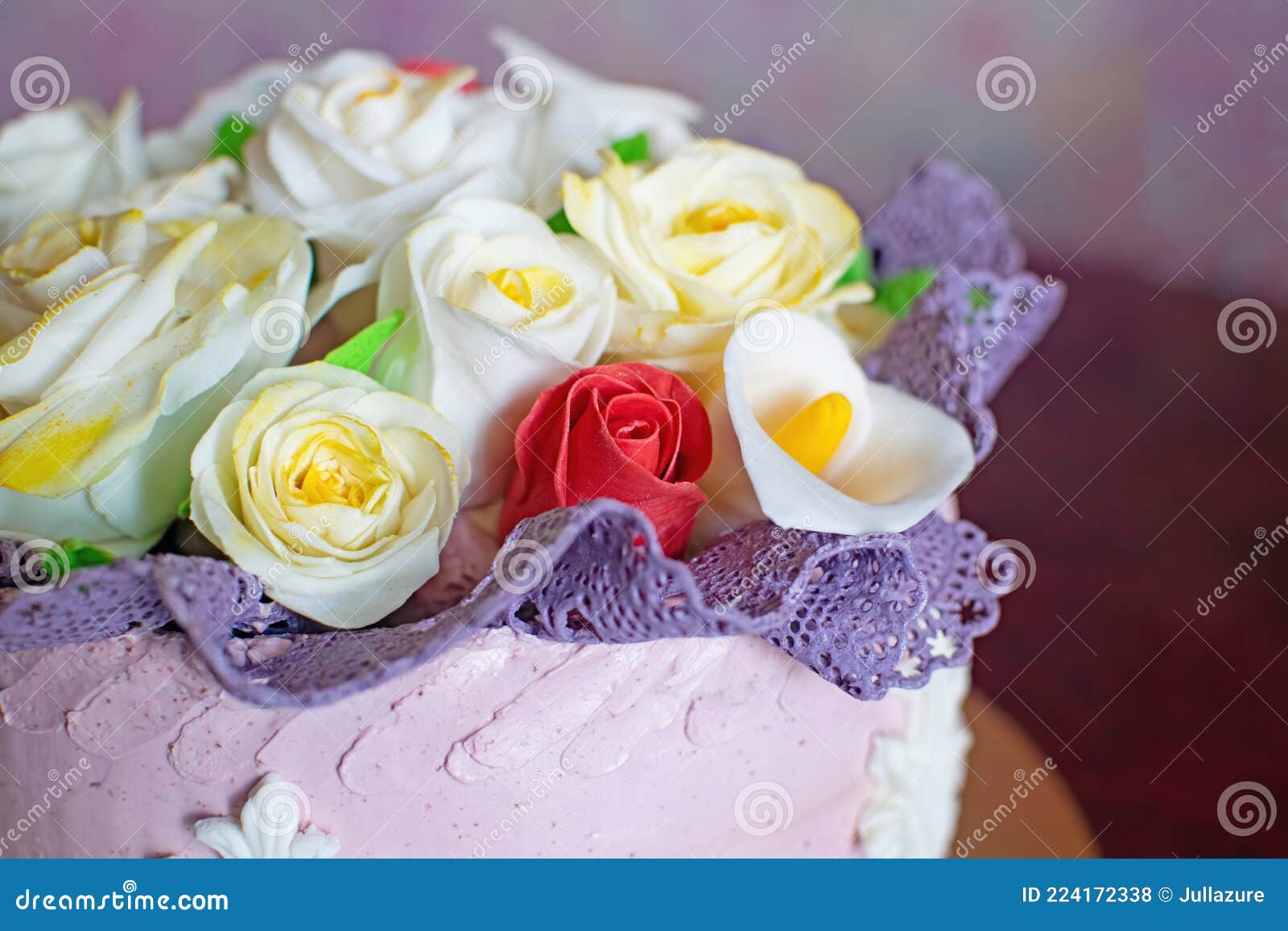 Beautiful Birthday Cake with Mastic Flowers Decor. Stock Photo - Image ...