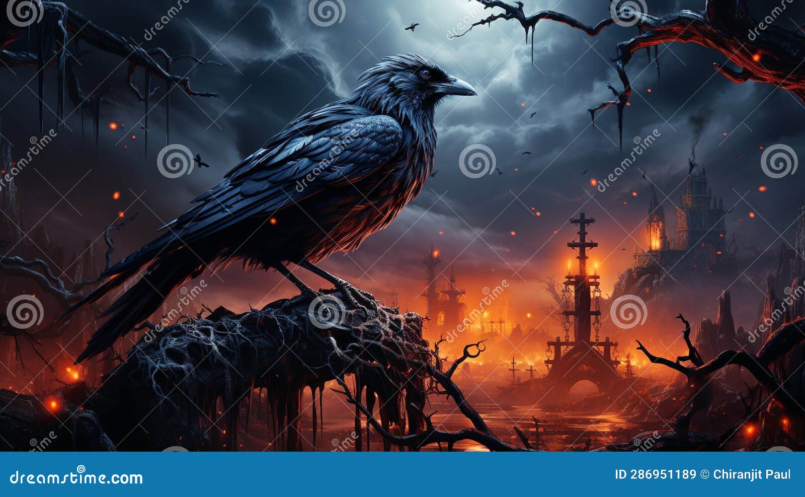 Beautiful Black Crow Illustration Halloween Theme Image Stock ...