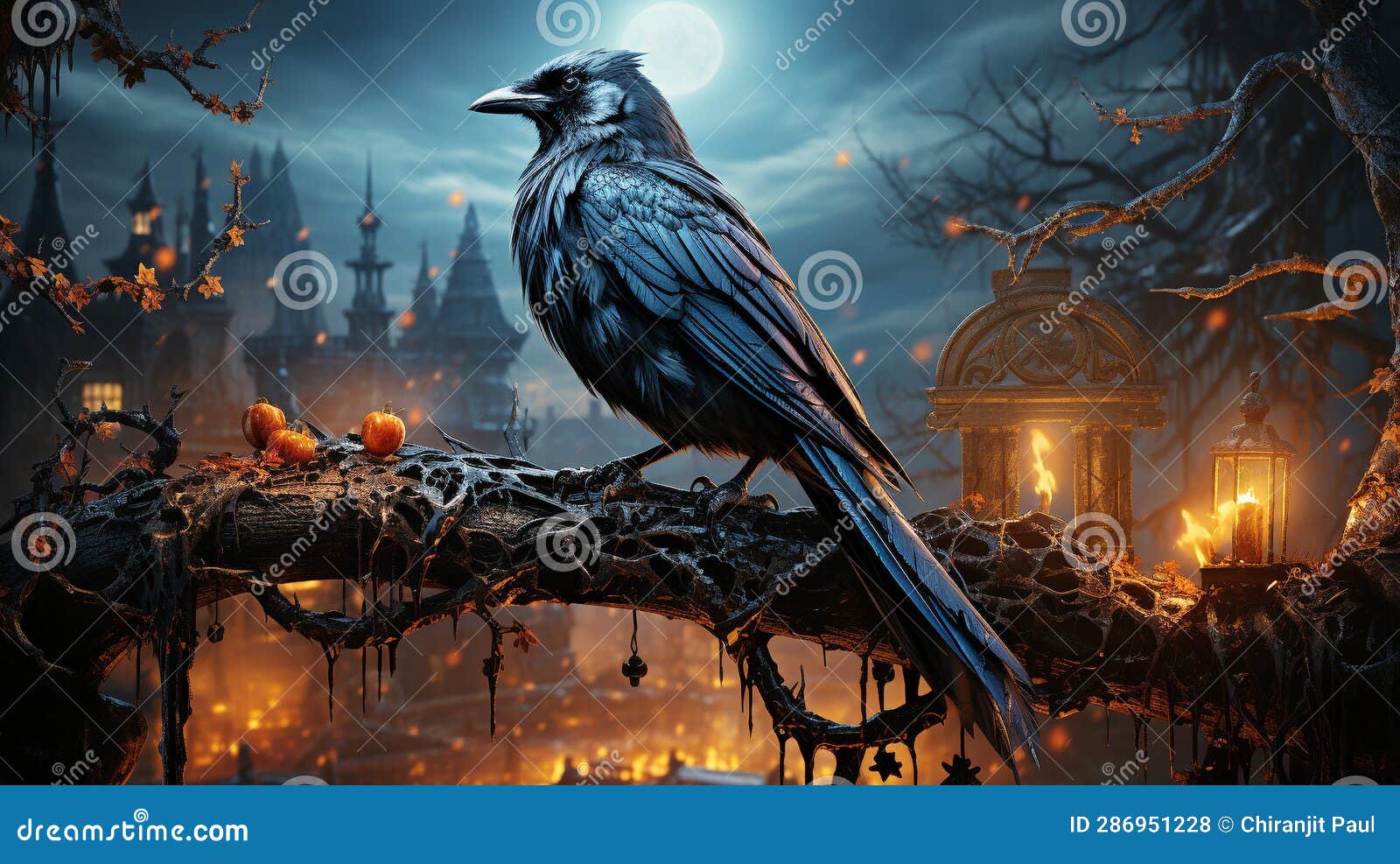 Beautiful Black Crow Illustration Halloween Theme Image Stock ...