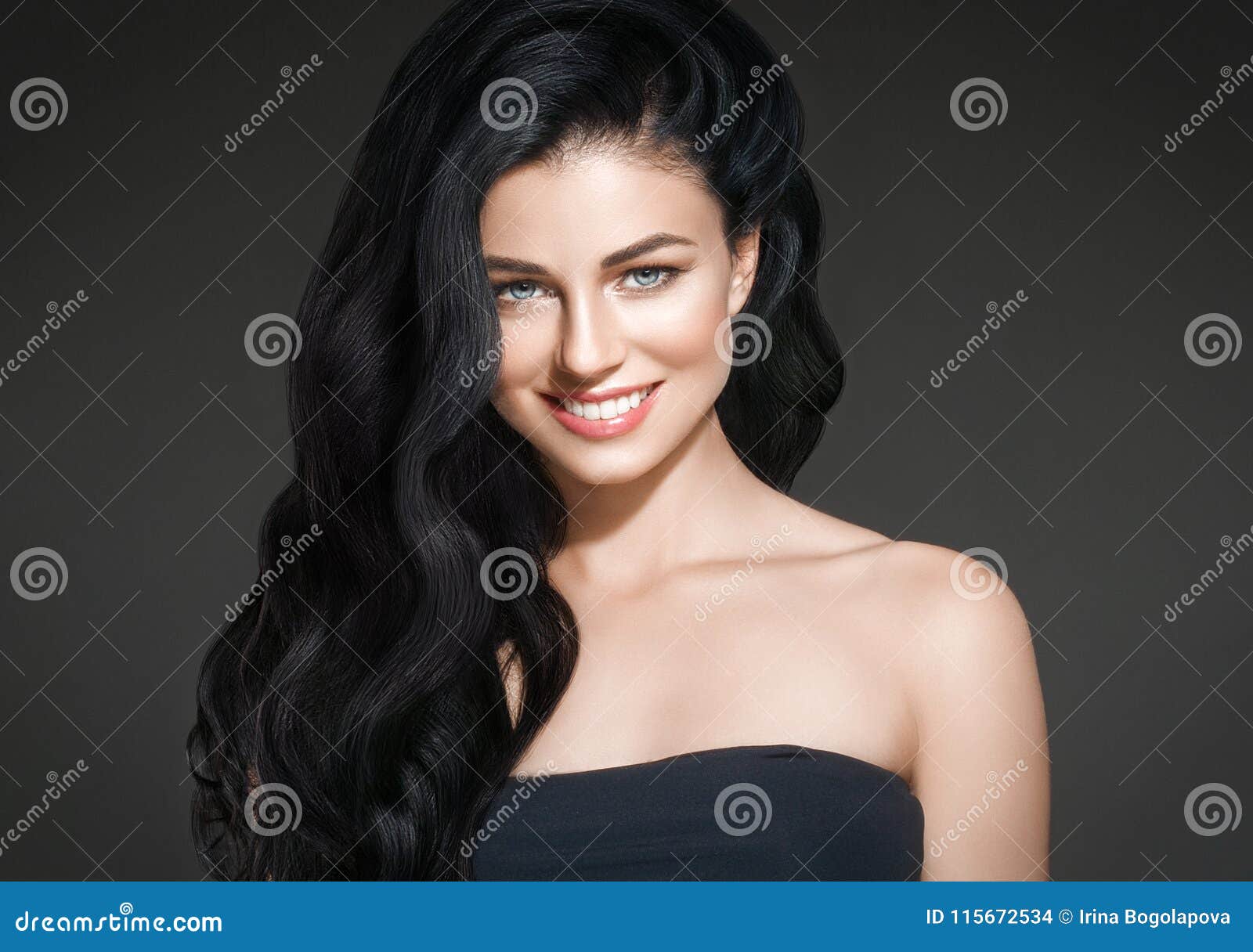 Beautiful Black Hair Woman Beauty Portrait Amazing Hairstyle Fe Stock